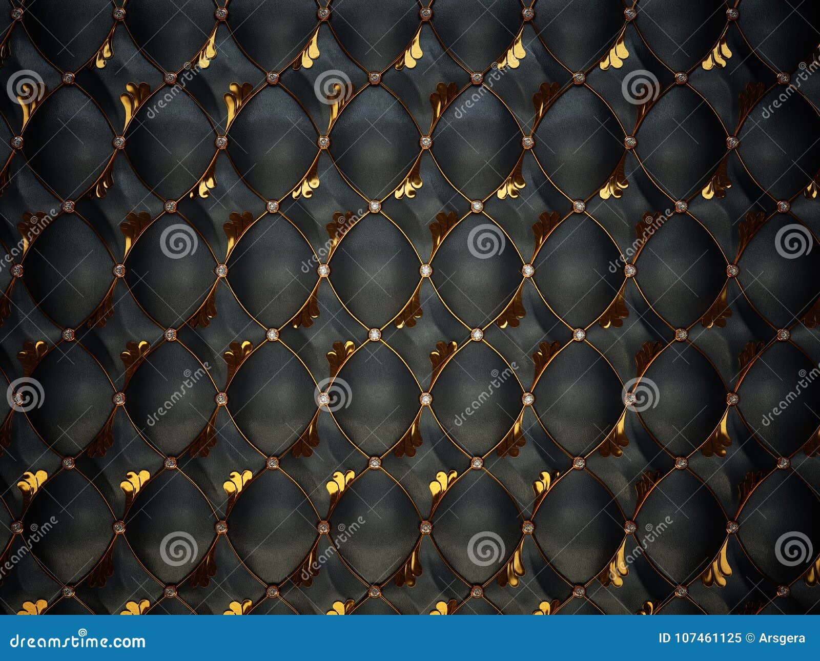 Black Buttoned Luxury Leather Pattern with Gemstones and Gold Stock ...