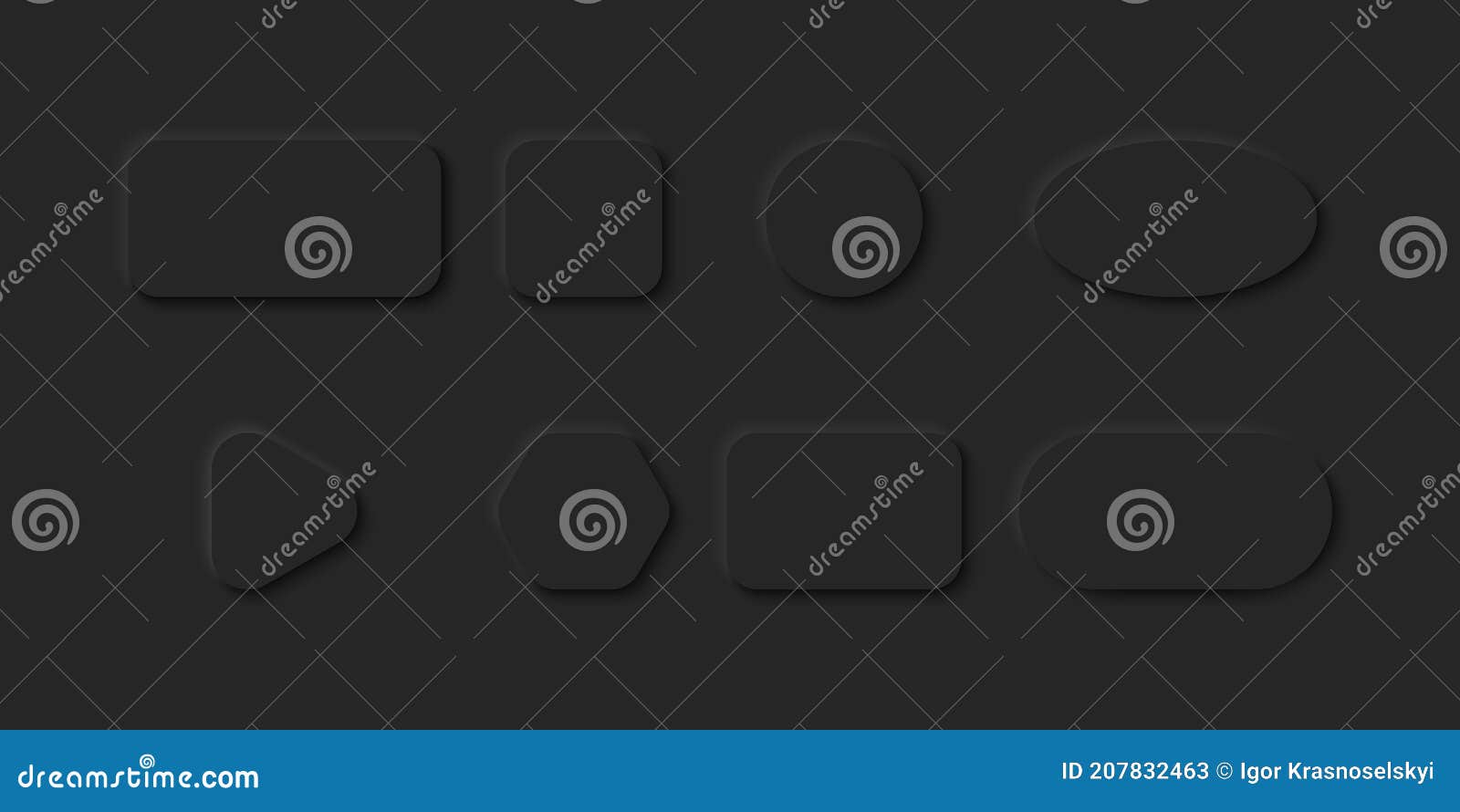 Black Buttons in Neomorphism Design. Blank Buttons Different Shape with ...