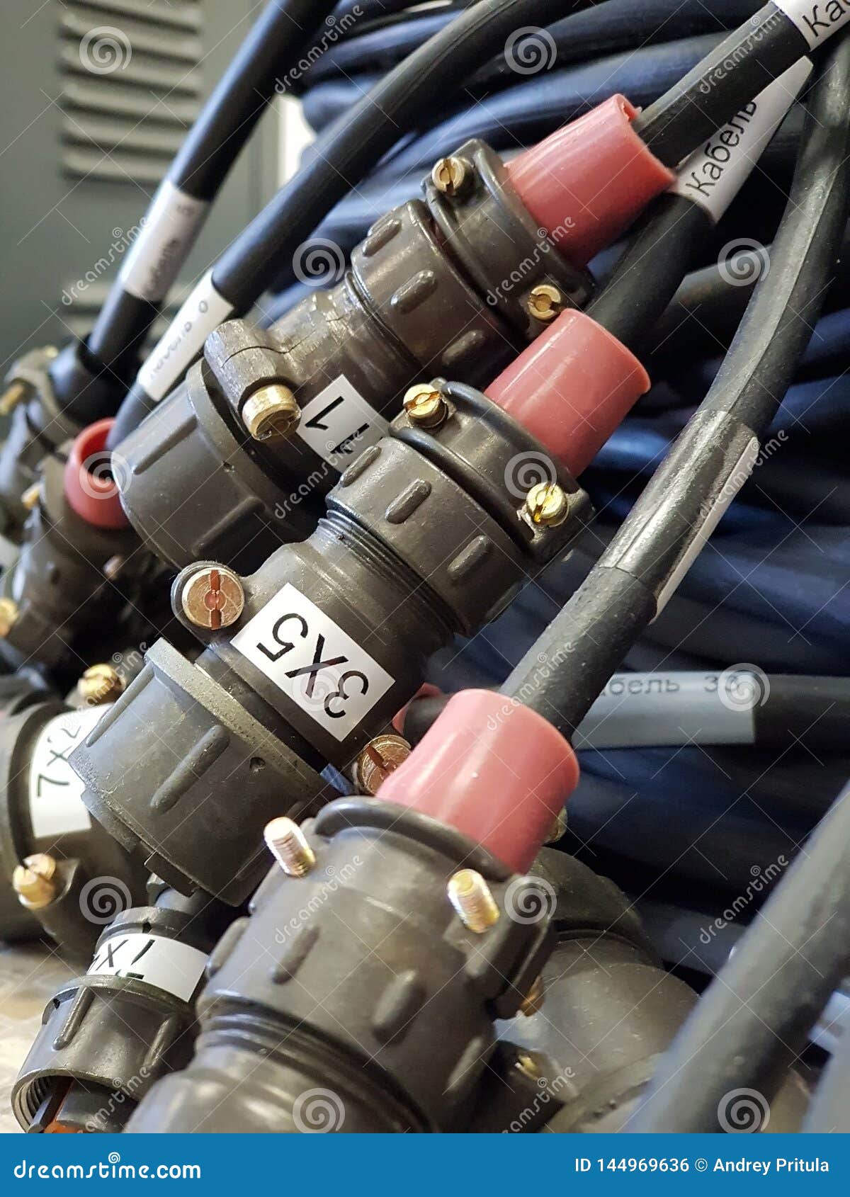 Black Cables with Electrical Connectors Stock Photo - Image of ...