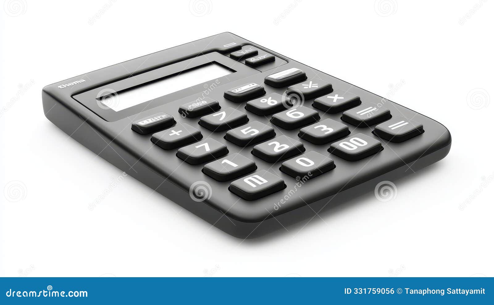 A Black Calculator with a Digital Display and White Buttons Isolated on ...