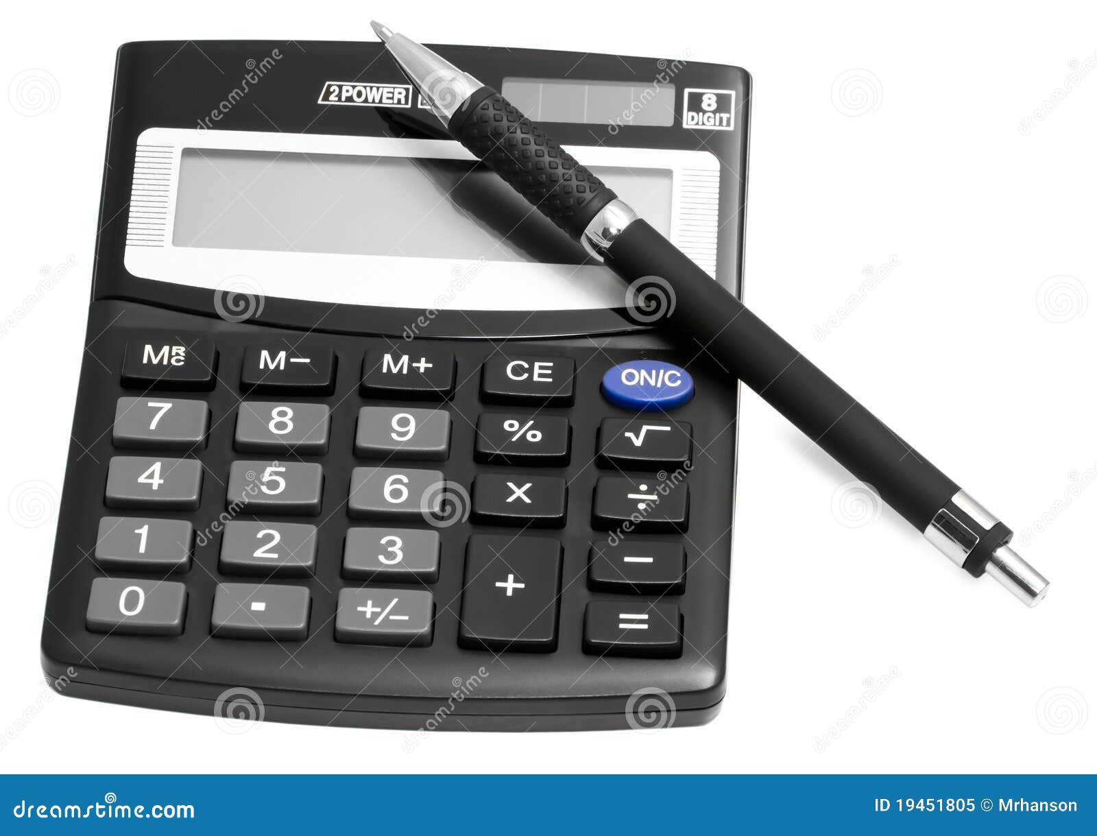Black calculator with pen stock image. Image of button - 19451805