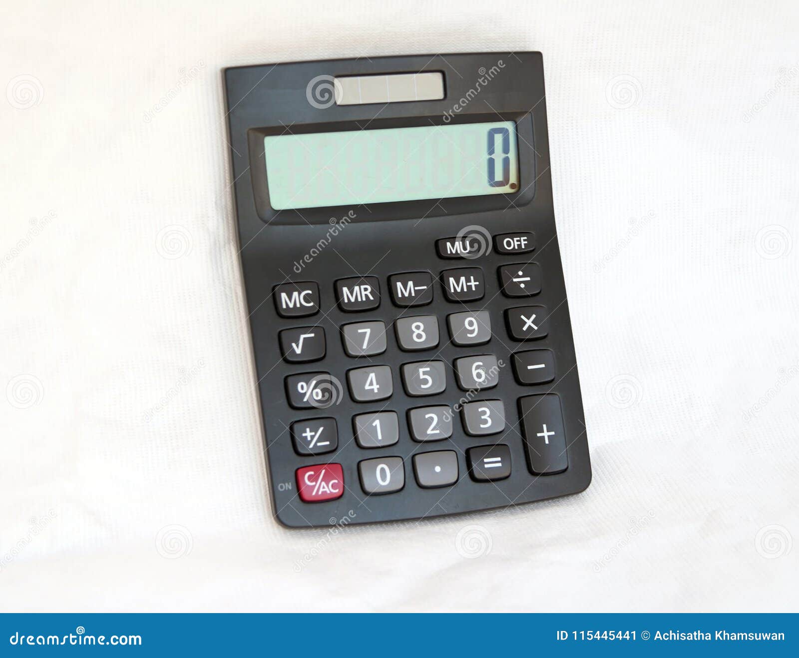 Black Calculator on White Background, Top View. Stock Image - Image of ...