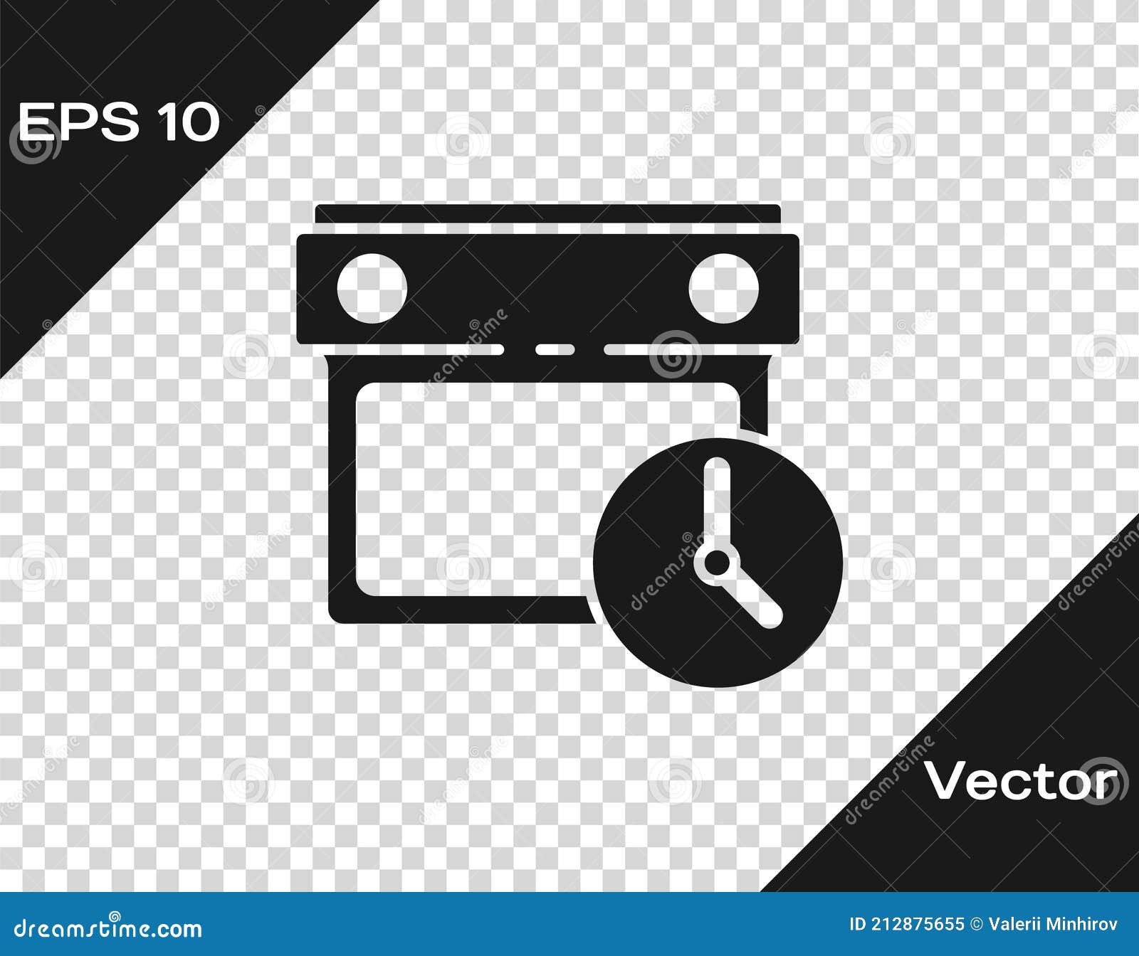 Black Calendar and Clock Icon Isolated on Transparent Background ...