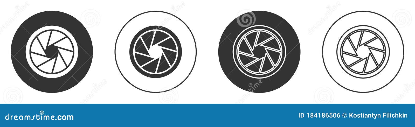 Black Camera Shutter Icon Isolated on White Background. Circle Button ...