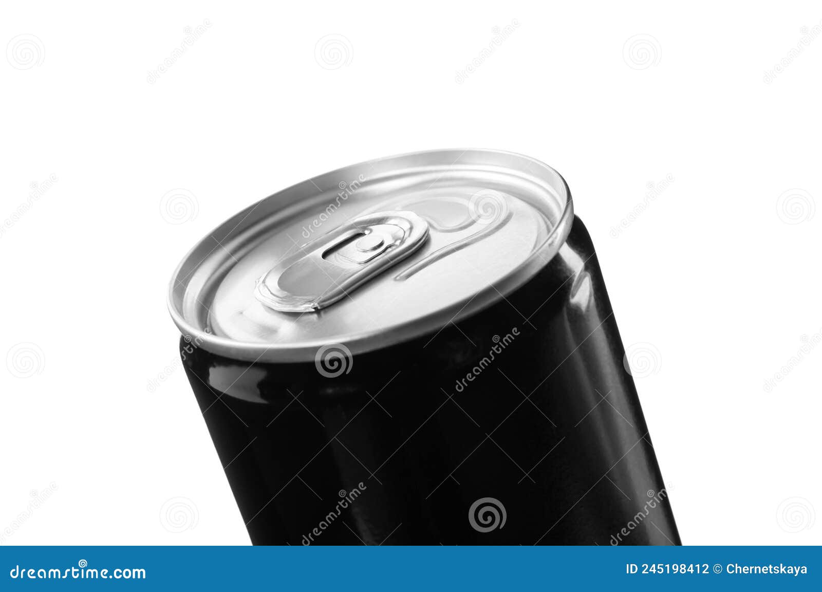 Black Can of Energy Drink Isolated on White, Closeup Stock Photo ...