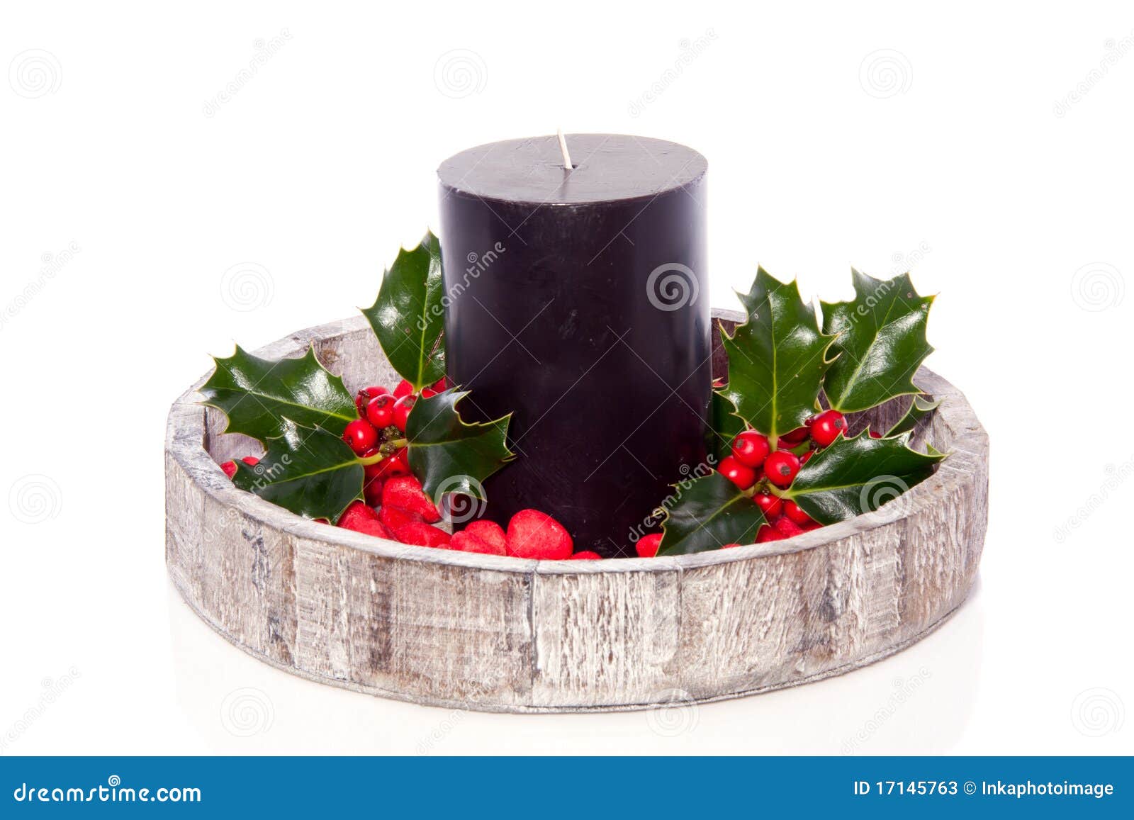 Black candle with holly stock image. Image of decor, interior - 17145763