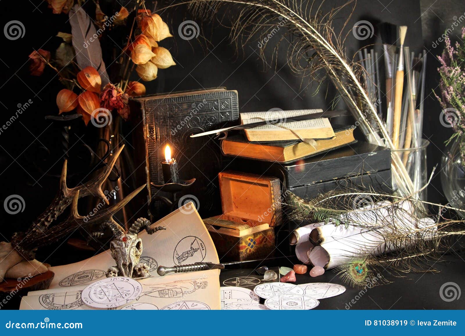 Black candle Magic Ritual stock image. Image of cranium - 81038919
