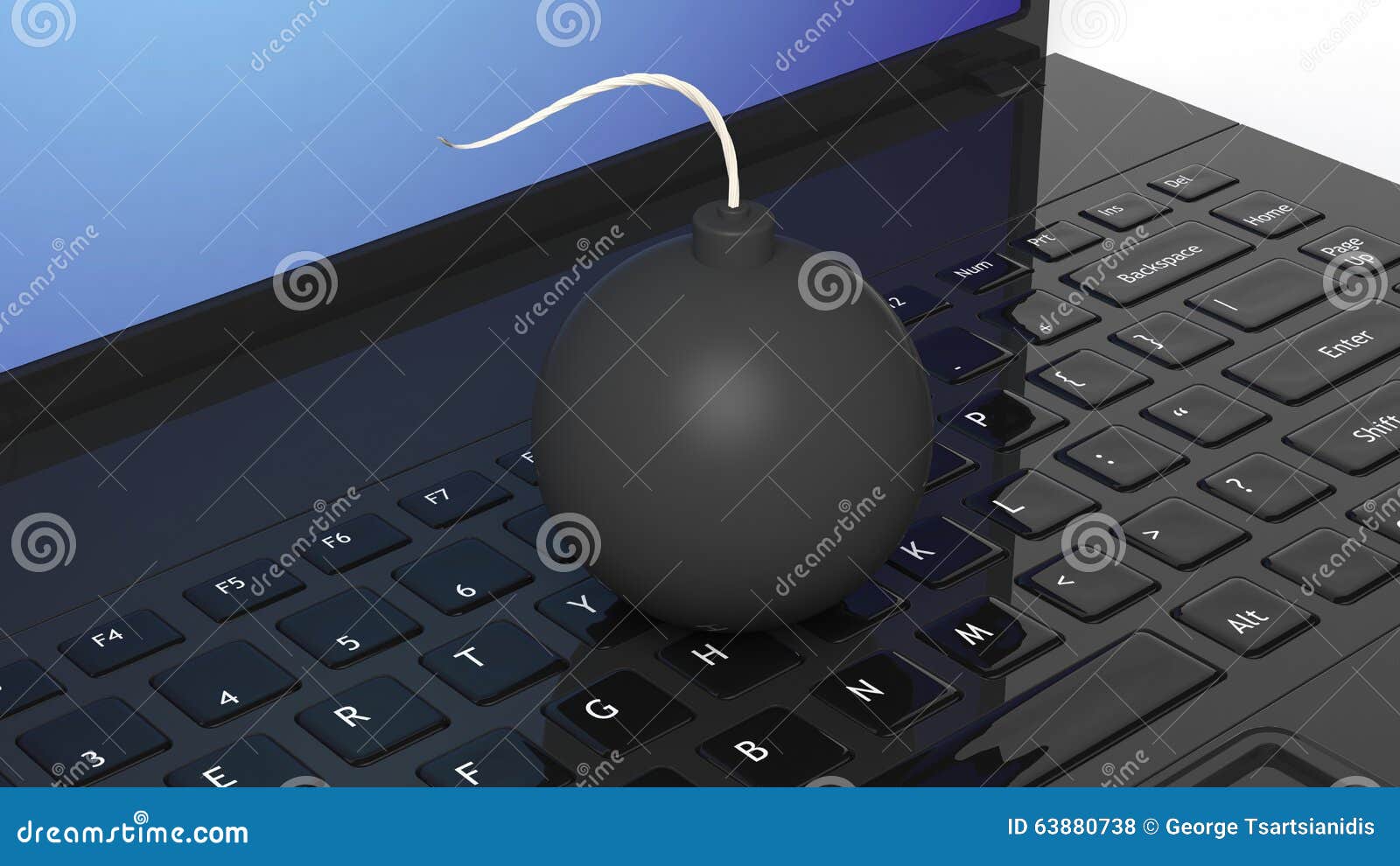 Black Cannonball Bomb on Black Laptop Stock Illustration - Illustration ...