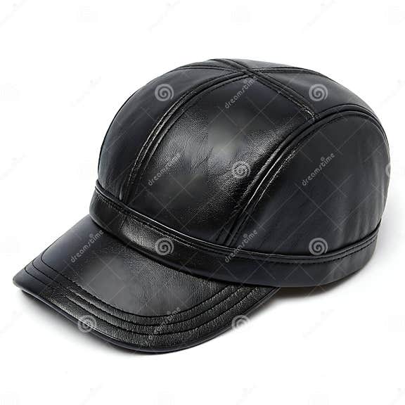 Black Cap with Leather Texture Isolated on White Background Stock ...