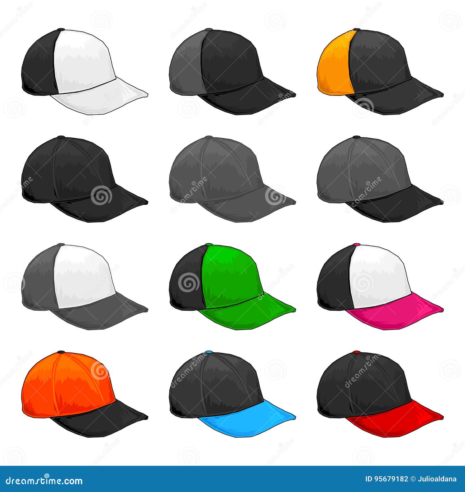 Black Cap, Vector Variety of Color Combinations Cap Template Stock ...