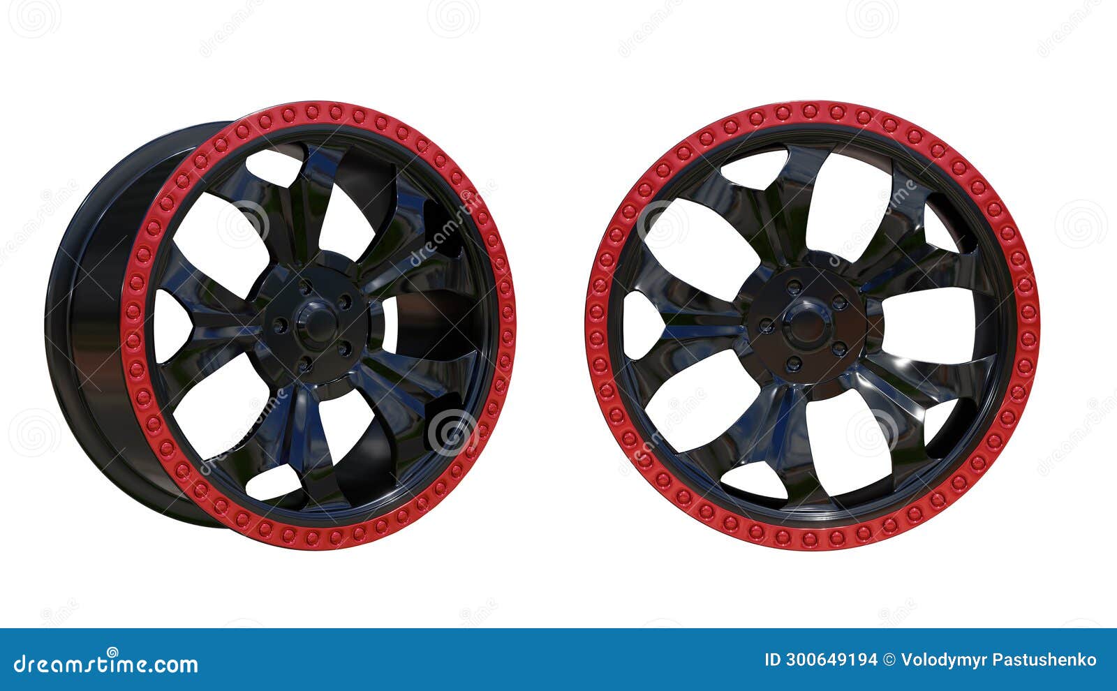 Black Car Alloy Wheel with Red Insert on Isolated Background Stock ...