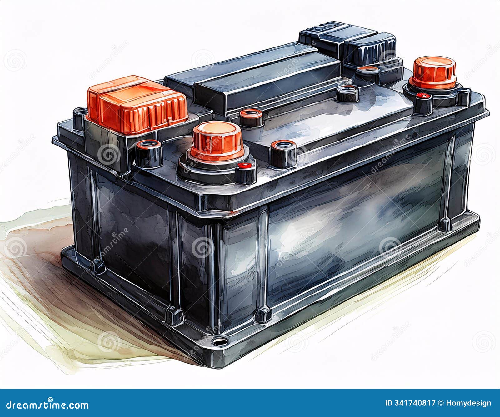 A Black Car Battery with Red Terminals Sits on a White Background Stock ...