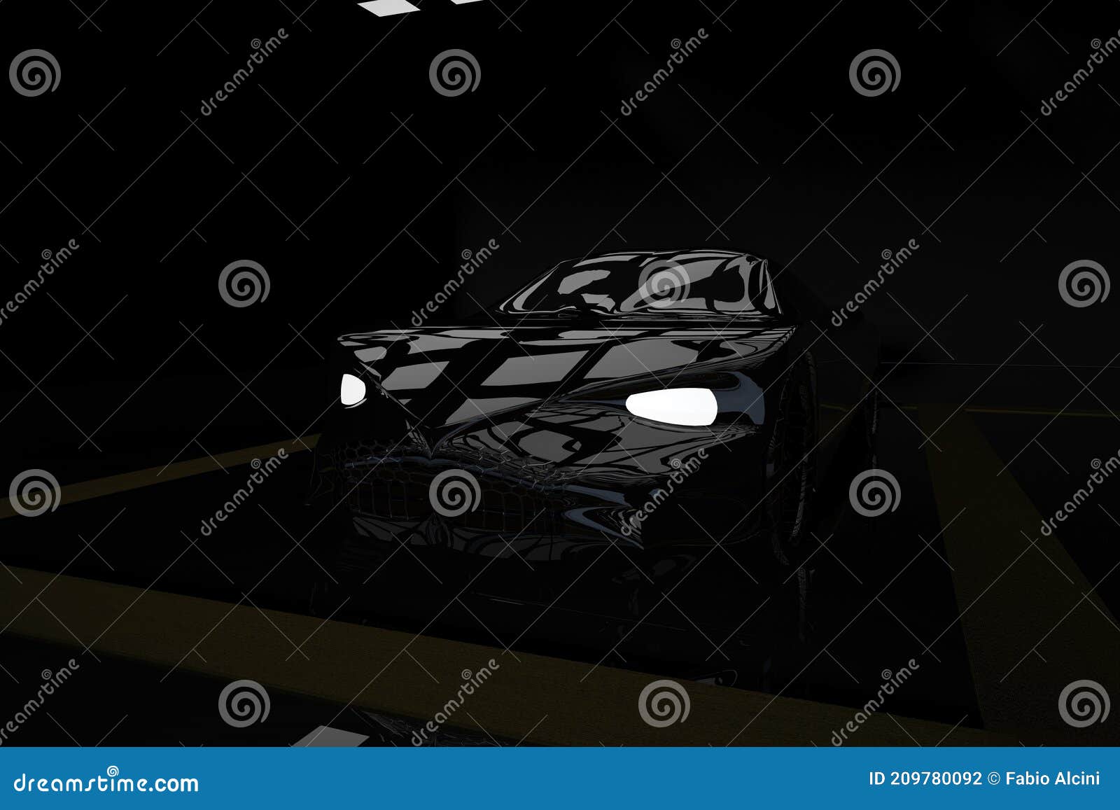 Black car in a dark garage stock illustration. Illustration of ...