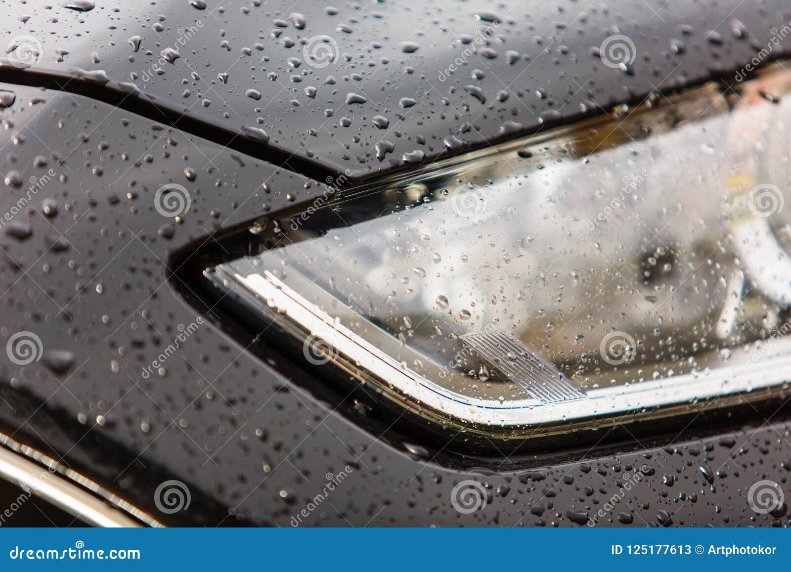 Black Car Headlight Covered with Water Drops Macro Stock Image - Image ...