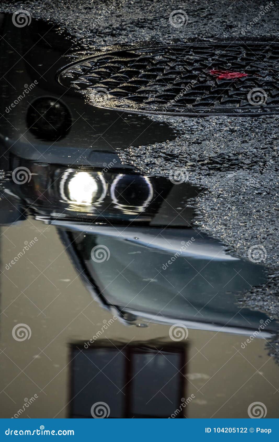 Black Car Reflection in a Puddle Stock Photo - Image of asphalt, rainy ...