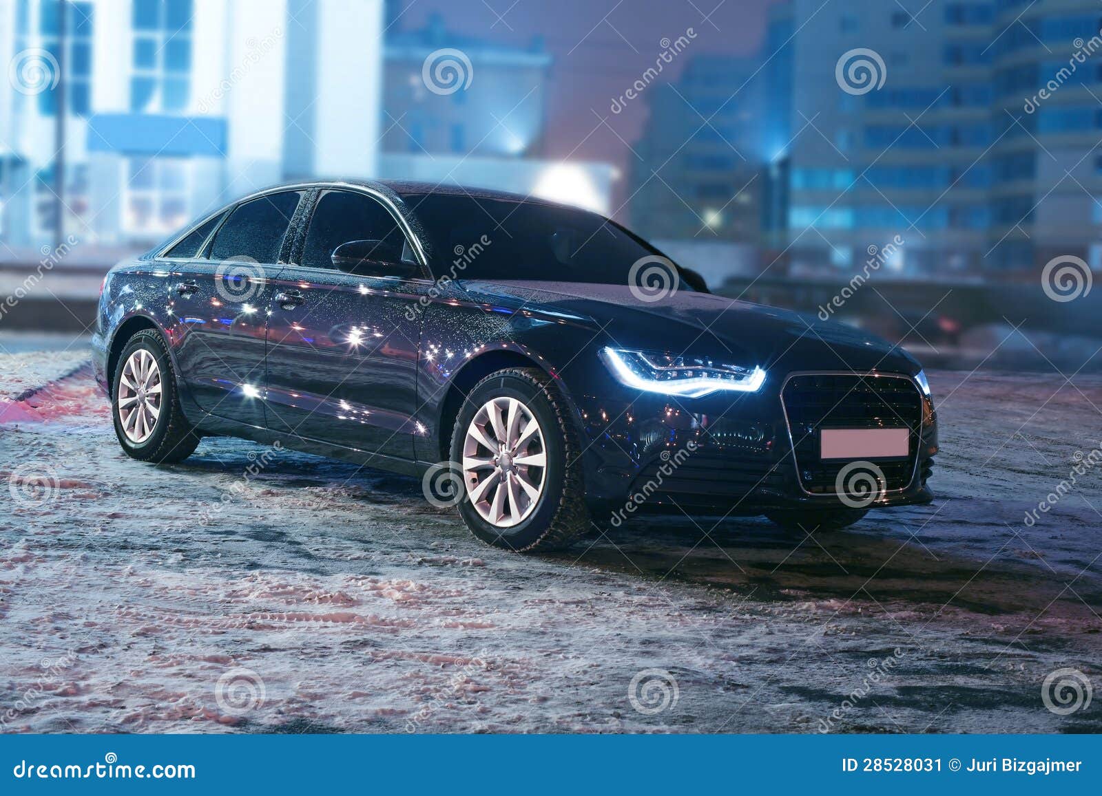 Black car at winter night stock image. Image of light - 28528031