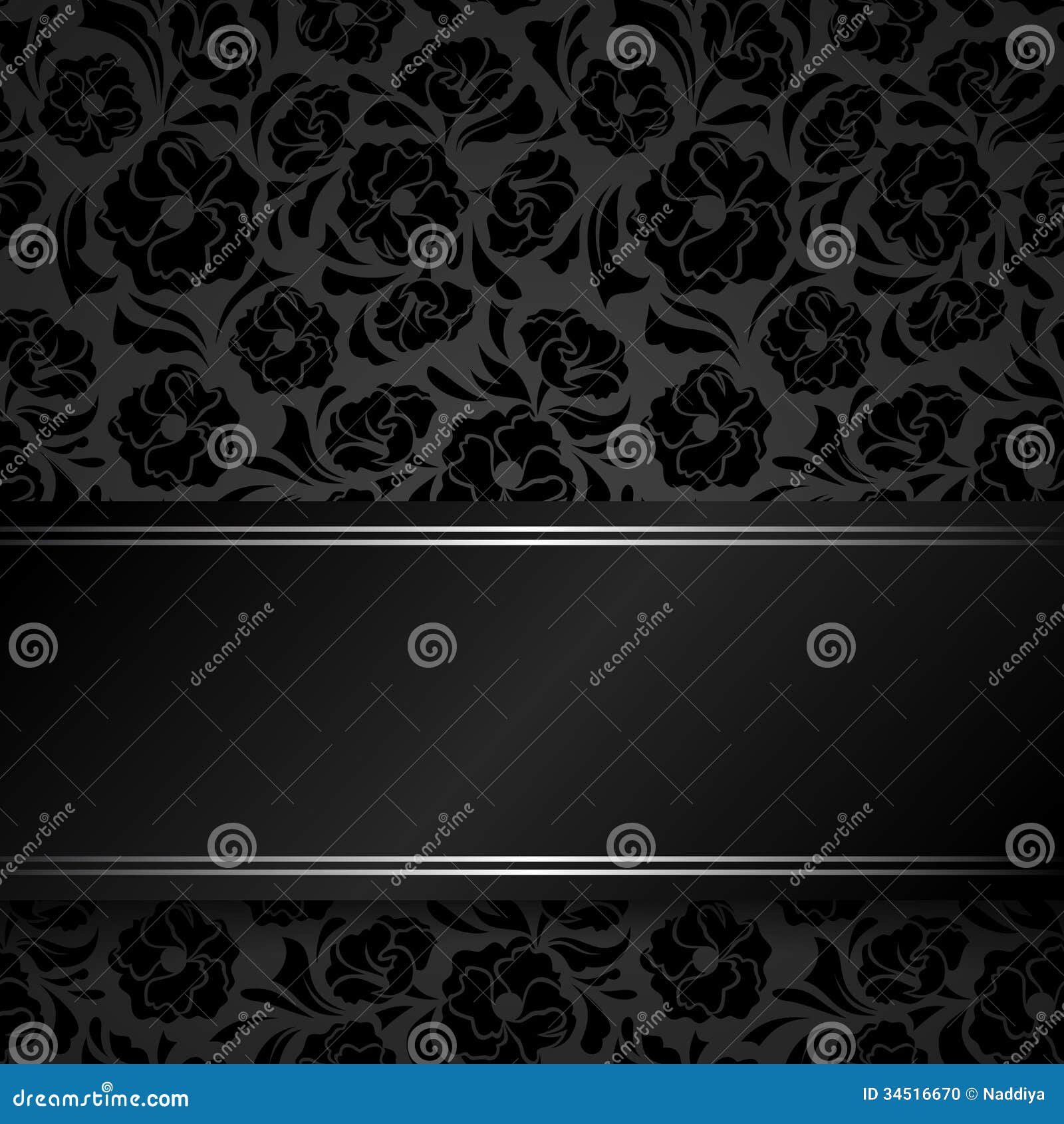 Black Card with Floral Pattern. Stock Vector - Illustration of floral ...