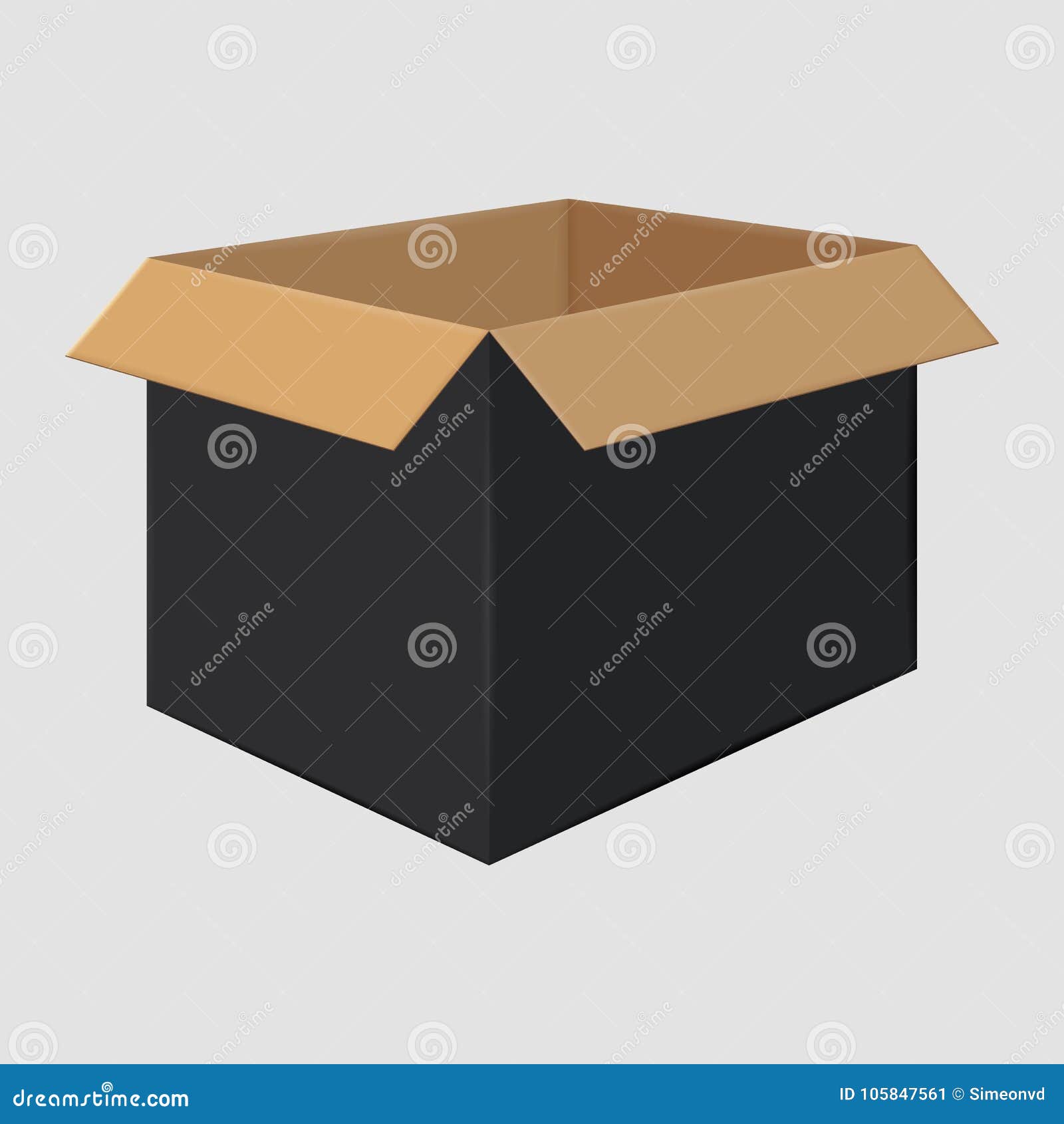 Black Cardboard Open Box. Side View Stock Vector - Illustration of ...