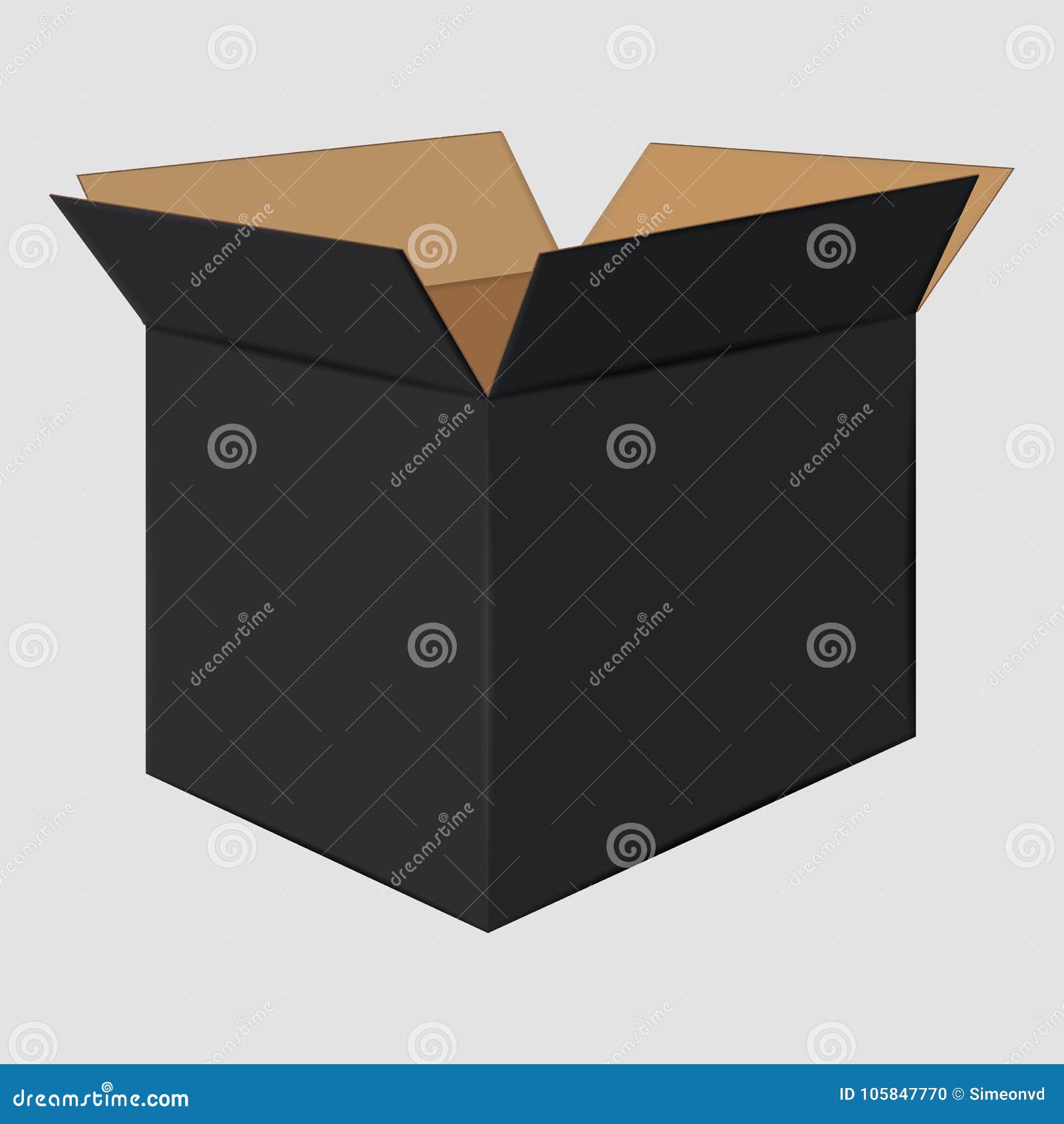 Black Cardboard Open Box. Side View Stock Vector - Illustration of ...