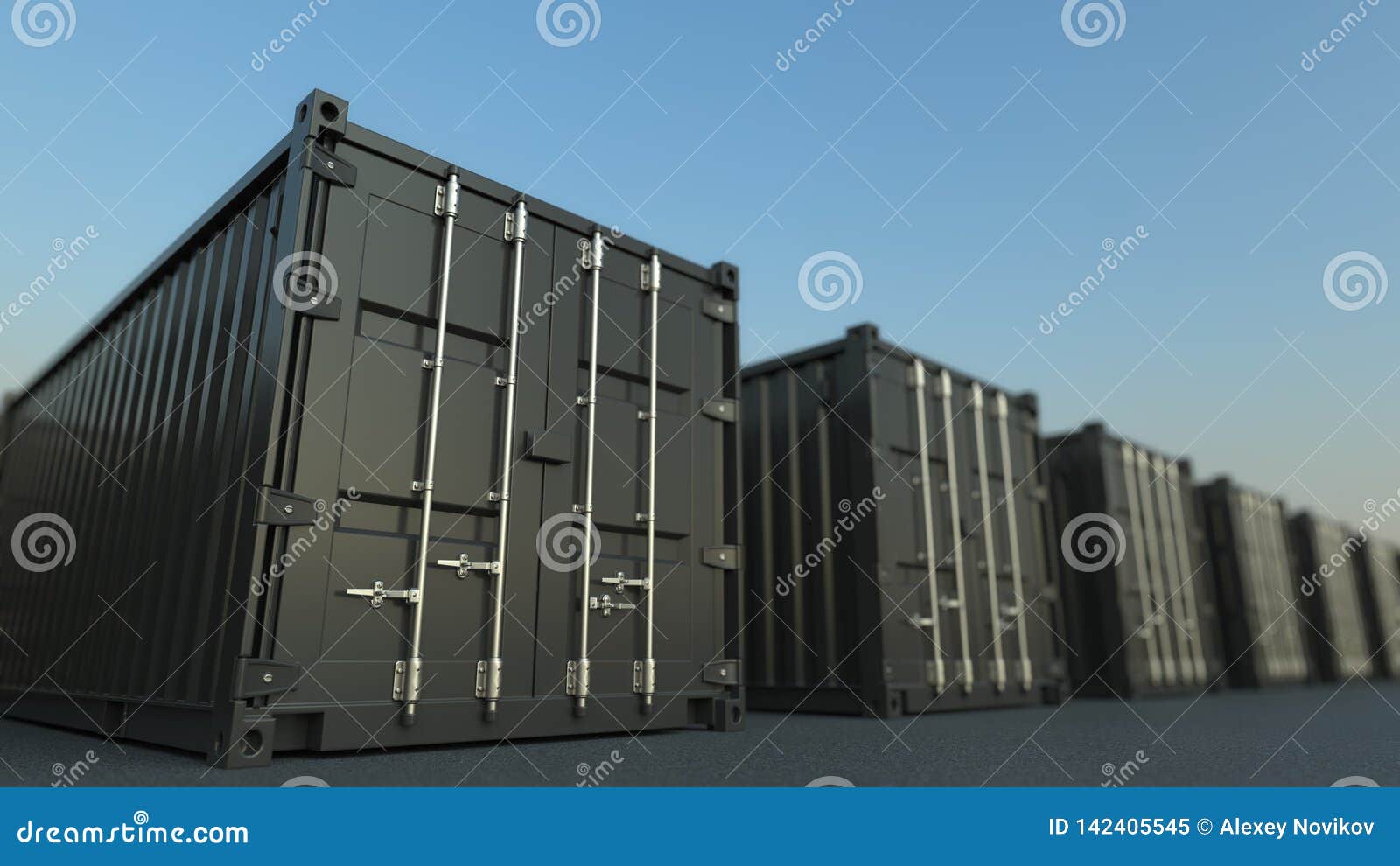 Black Cargo Containers, 3D Rendering Stock Illustration - Illustration ...