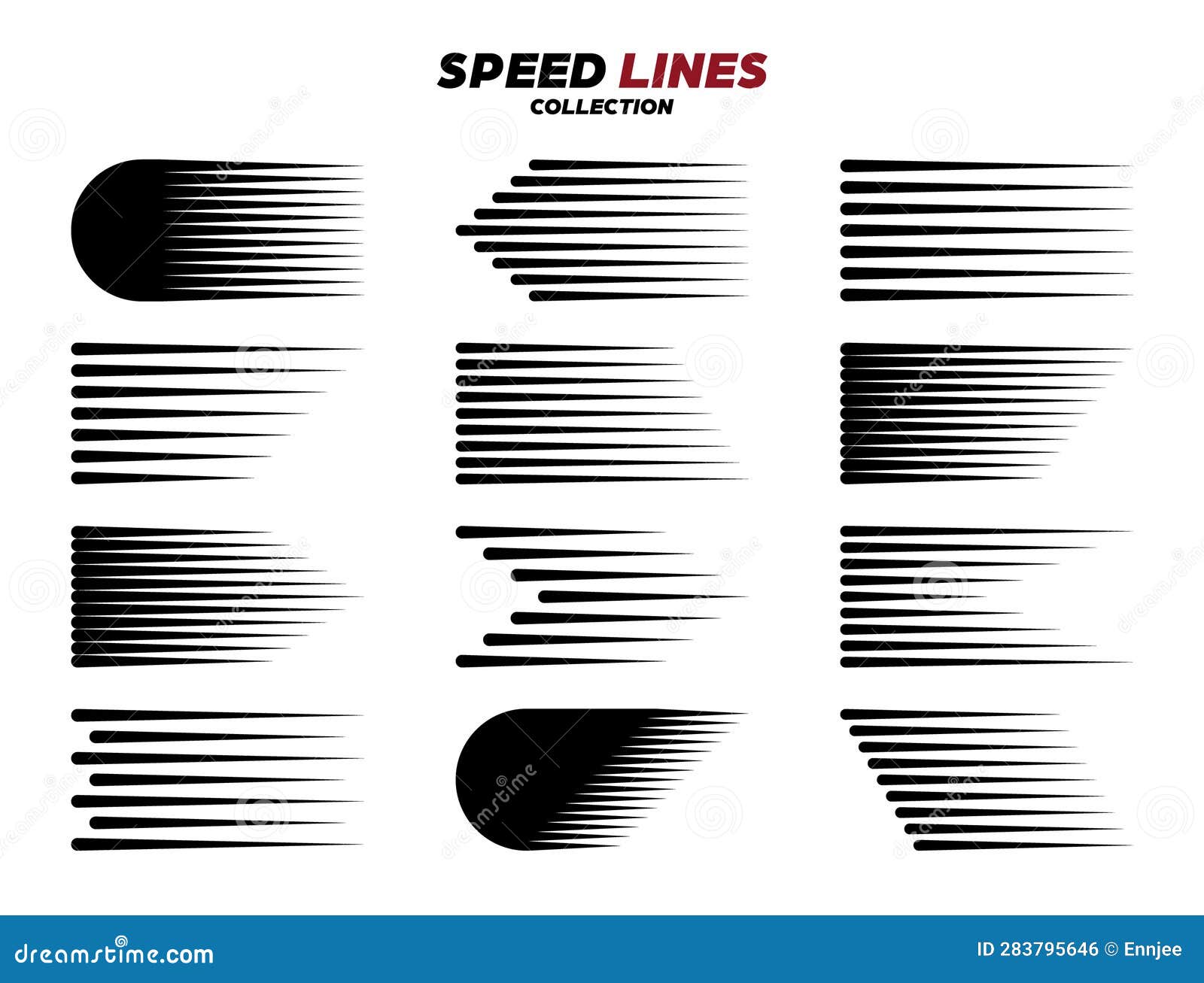Black Cartoon or Comic Speed Lines with Round Corners. Simple Line with ...