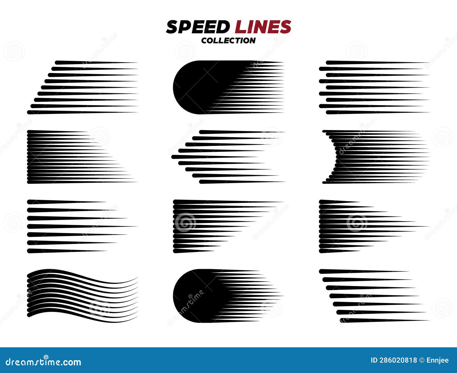 Black Cartoon or Comic Speed Lines with Round Corners. Simple Line with ...