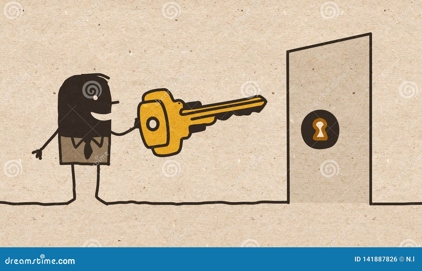 Black Cartoon Man with Big Key Stock Illustration - Illustration of ...