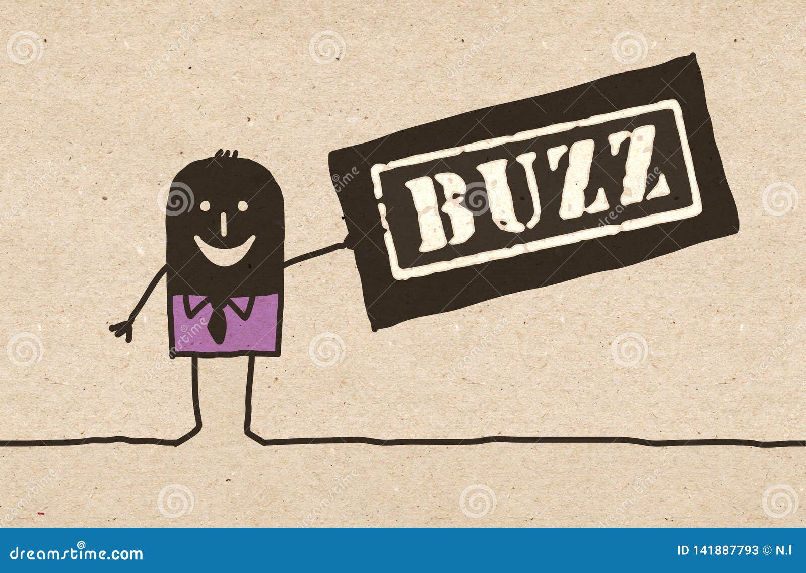 Black Cartoon Man with Buzz Sign Stock Illustration - Illustration of ...