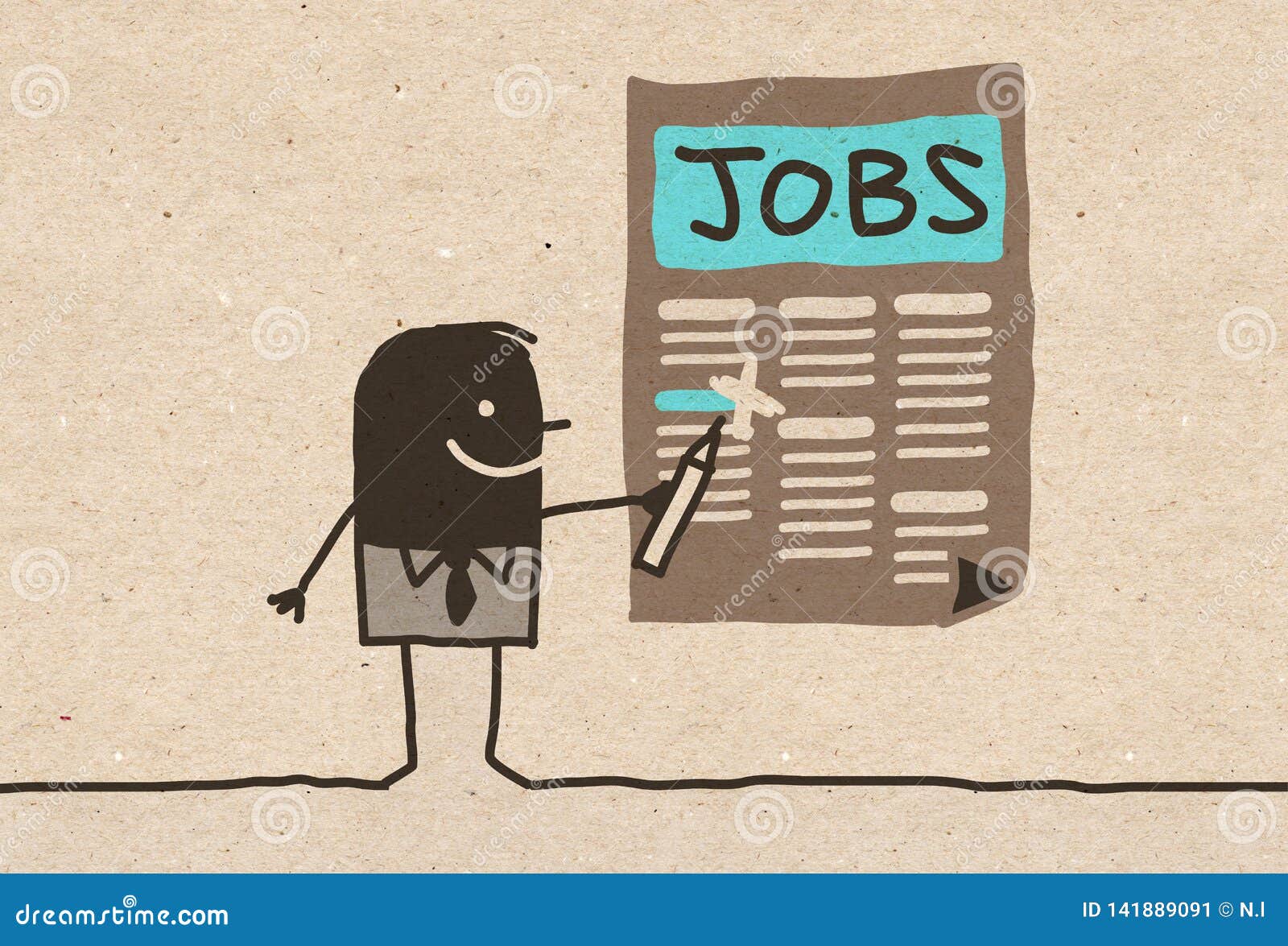 Black Cartoon Man Looking for a Job Stock Illustration - Illustration ...