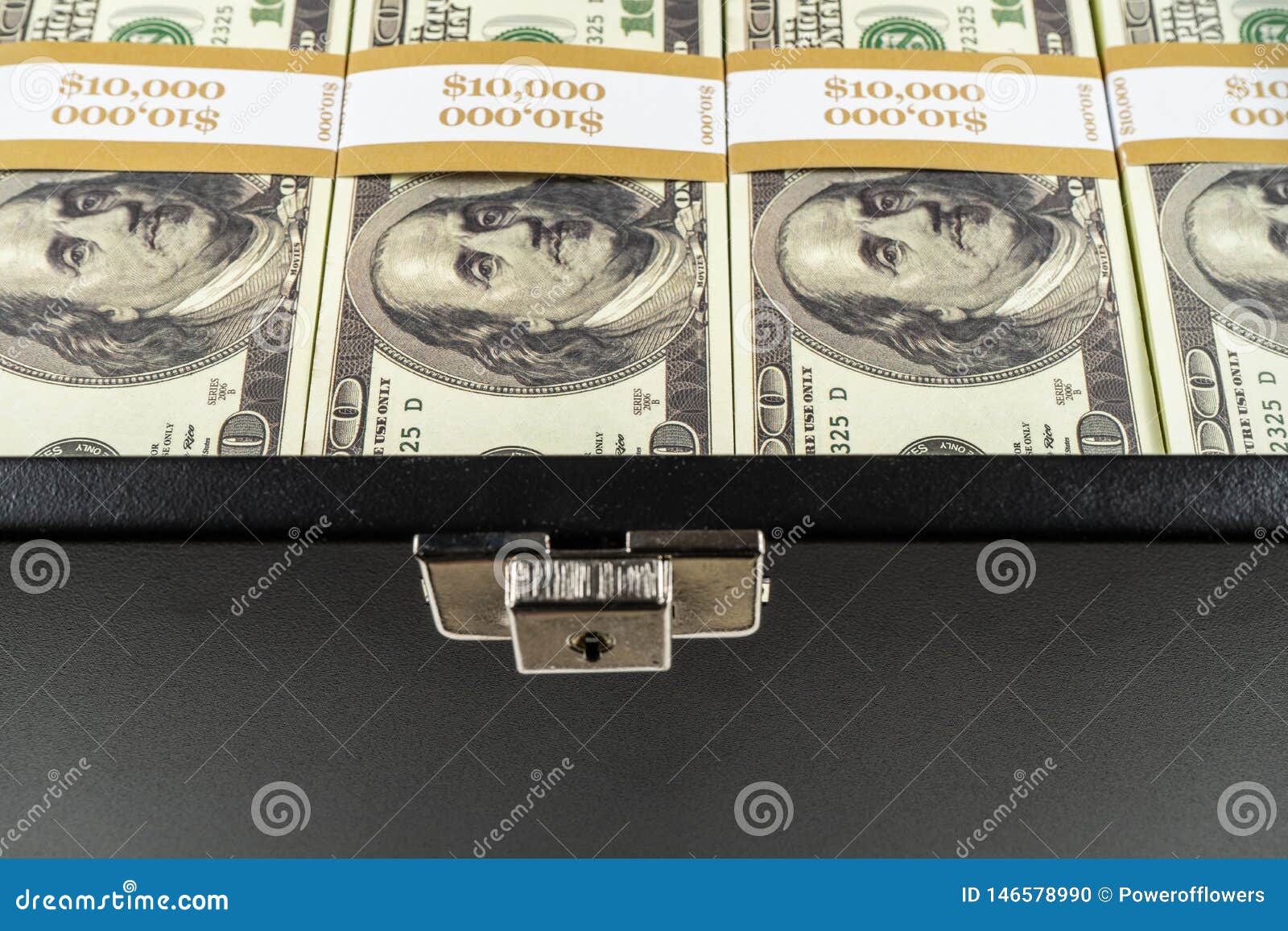 Black Case Full of Dollar Bills Close Up.Money Bricks in Case Stock ...