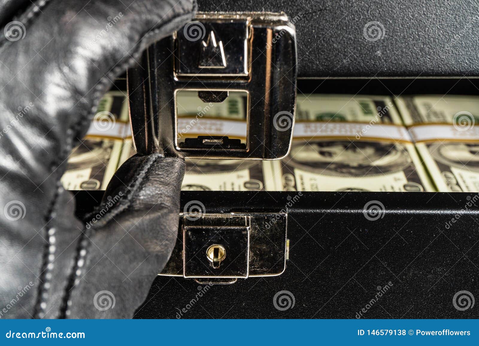 Black Case Full of Dollar Bills Close Up.Money Bricks in Case Stock ...