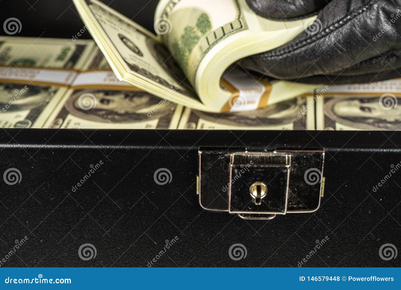 Black Case Full of Dollar Bills Close Up.Money Bricks in Case Stock ...