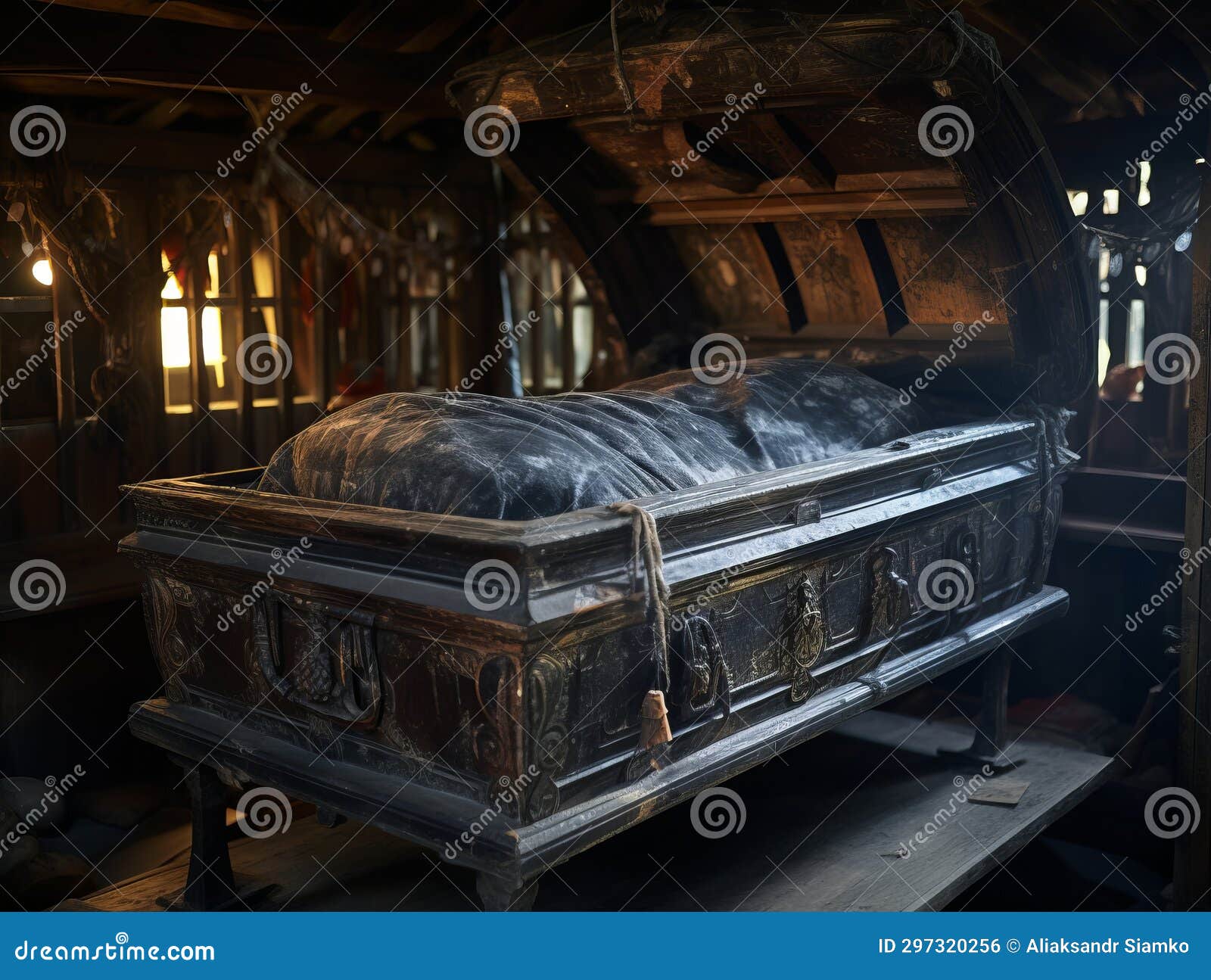 A Black Casket with a Pillow Inside Stock Illustration - Illustration ...