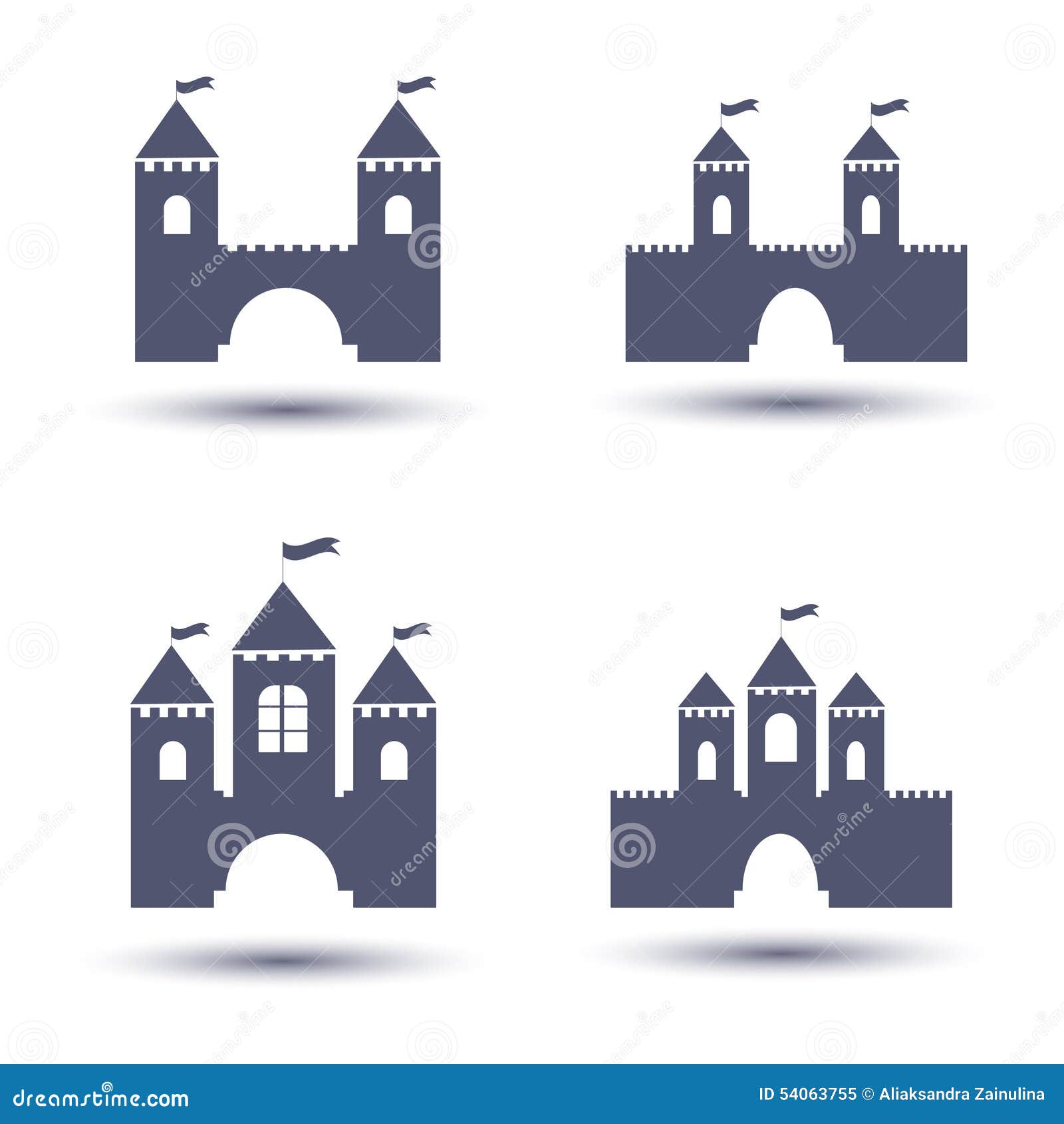 Castle Icons. Medieval Walls And Gothic Tower Black Silhouettes Royalty ...