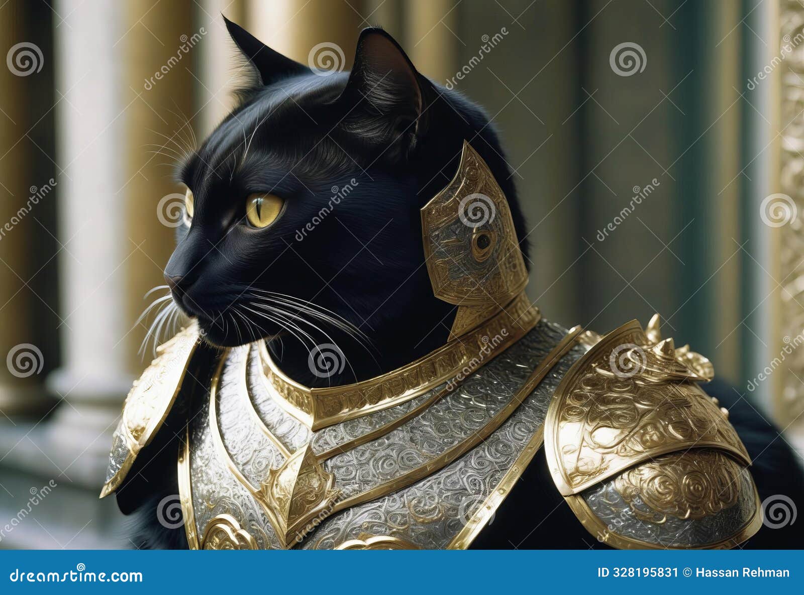 A Black Cat Adorned in Shining Armor Stock Illustration - Illustration ...