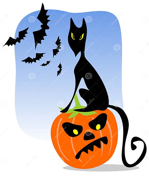 Black cat and bats stock vector. Illustration of silhouette - 16525158