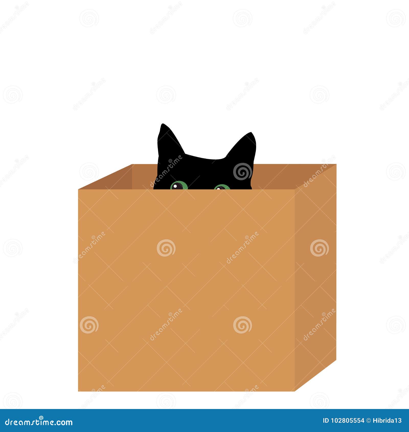 Black cat in a box stock vector. Illustration of cardboard - 102805554