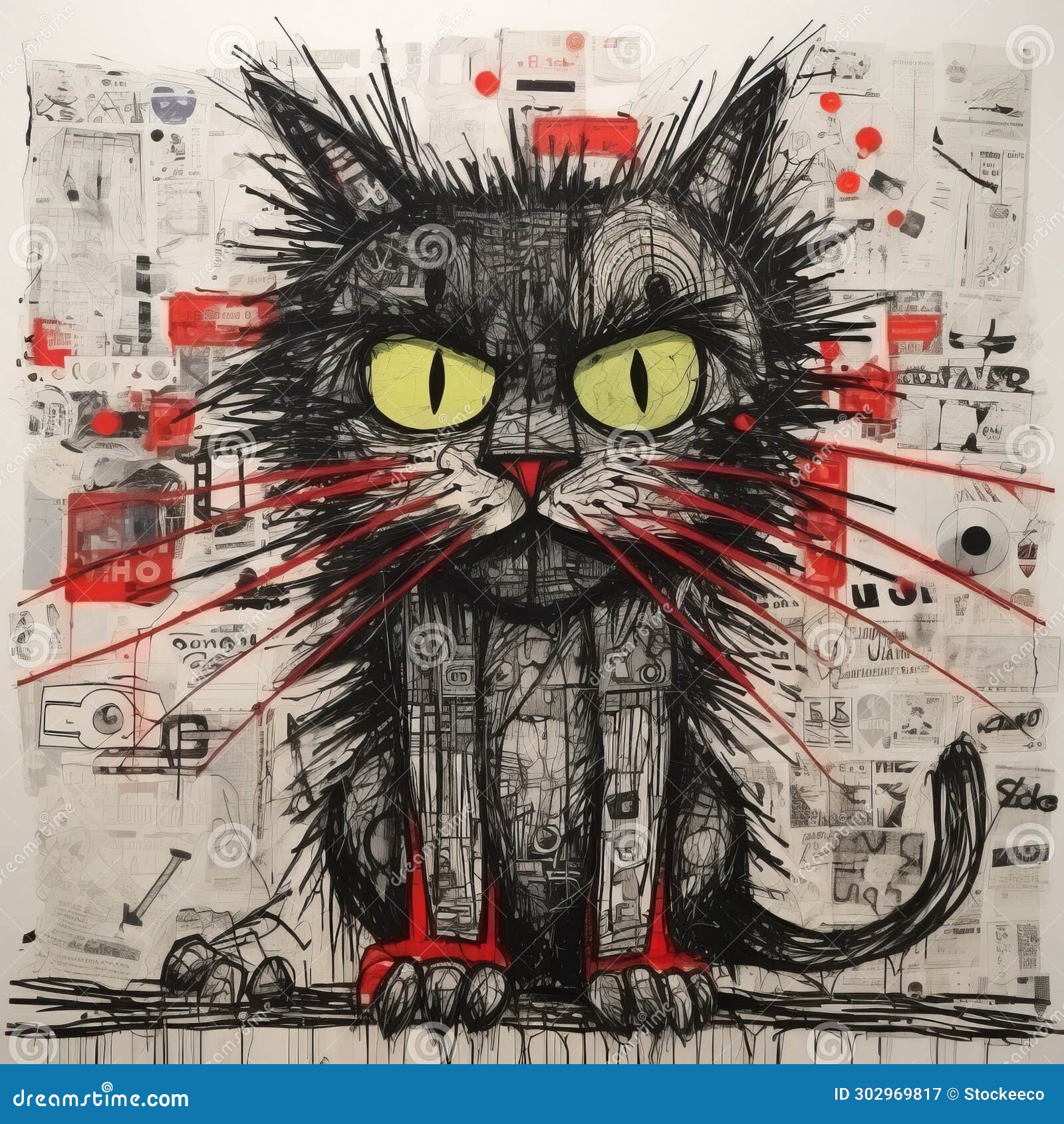 Black Cat with Red Eyes a Graffiti Art Poster Inspired by Printmaking ...