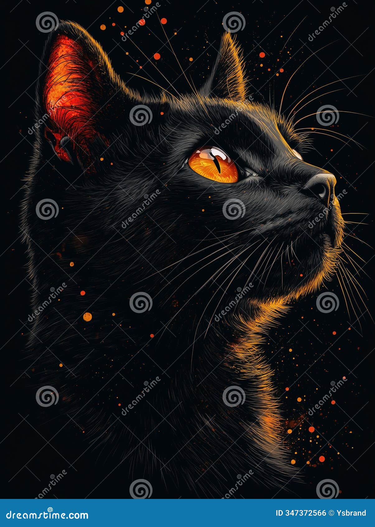 Black Cat with a Bright Yellow Eye. Side View Stock Illustration ...