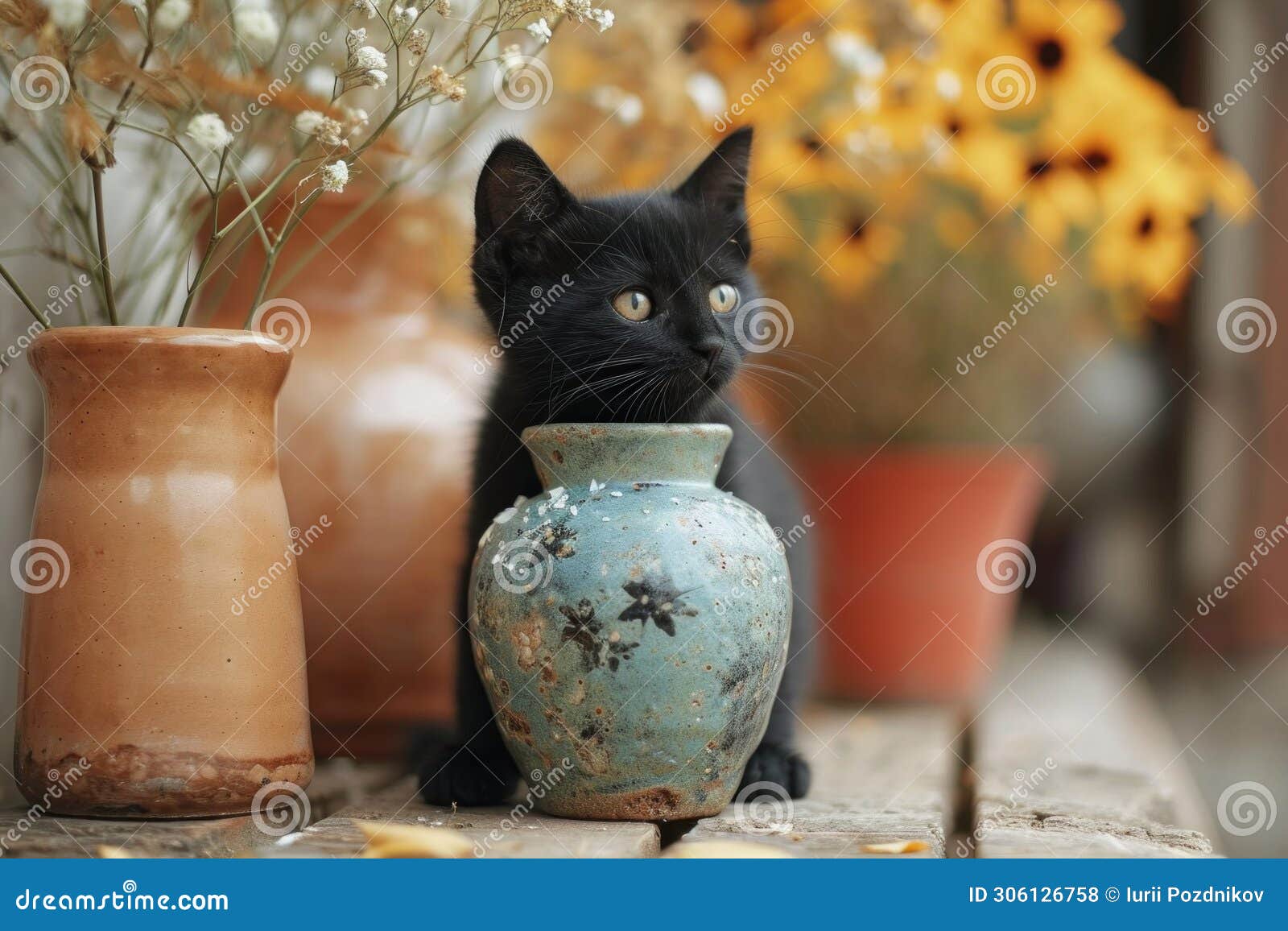 Black Cat with Broken Vase: Cute Mess Stock Photo - Image of prank ...