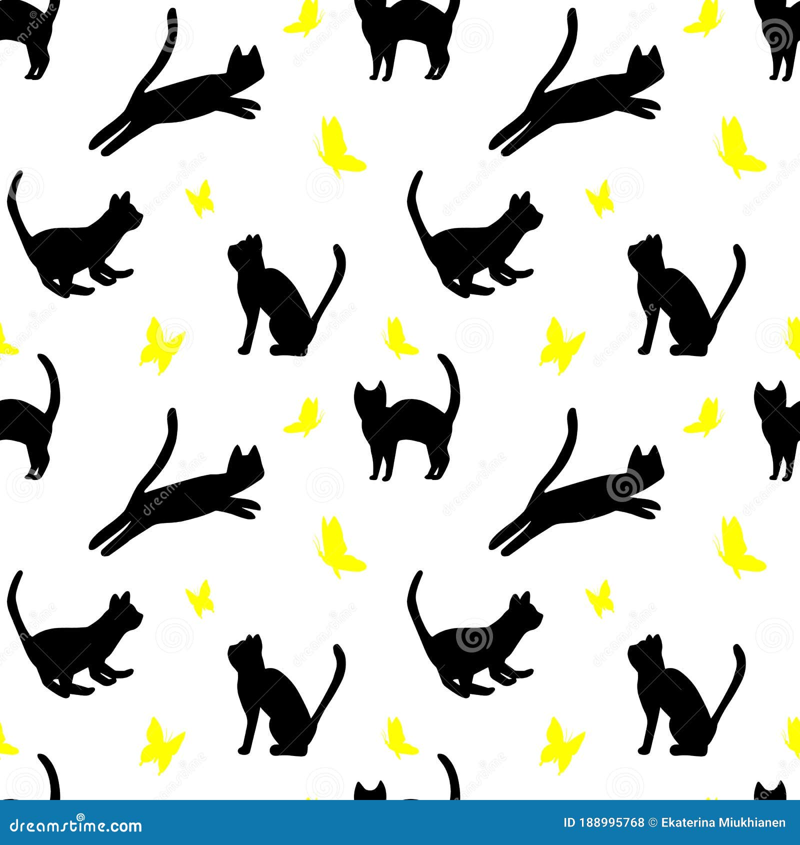 Black Cat Catching Yellow Butterfly Stock Vector - Illustration of ...