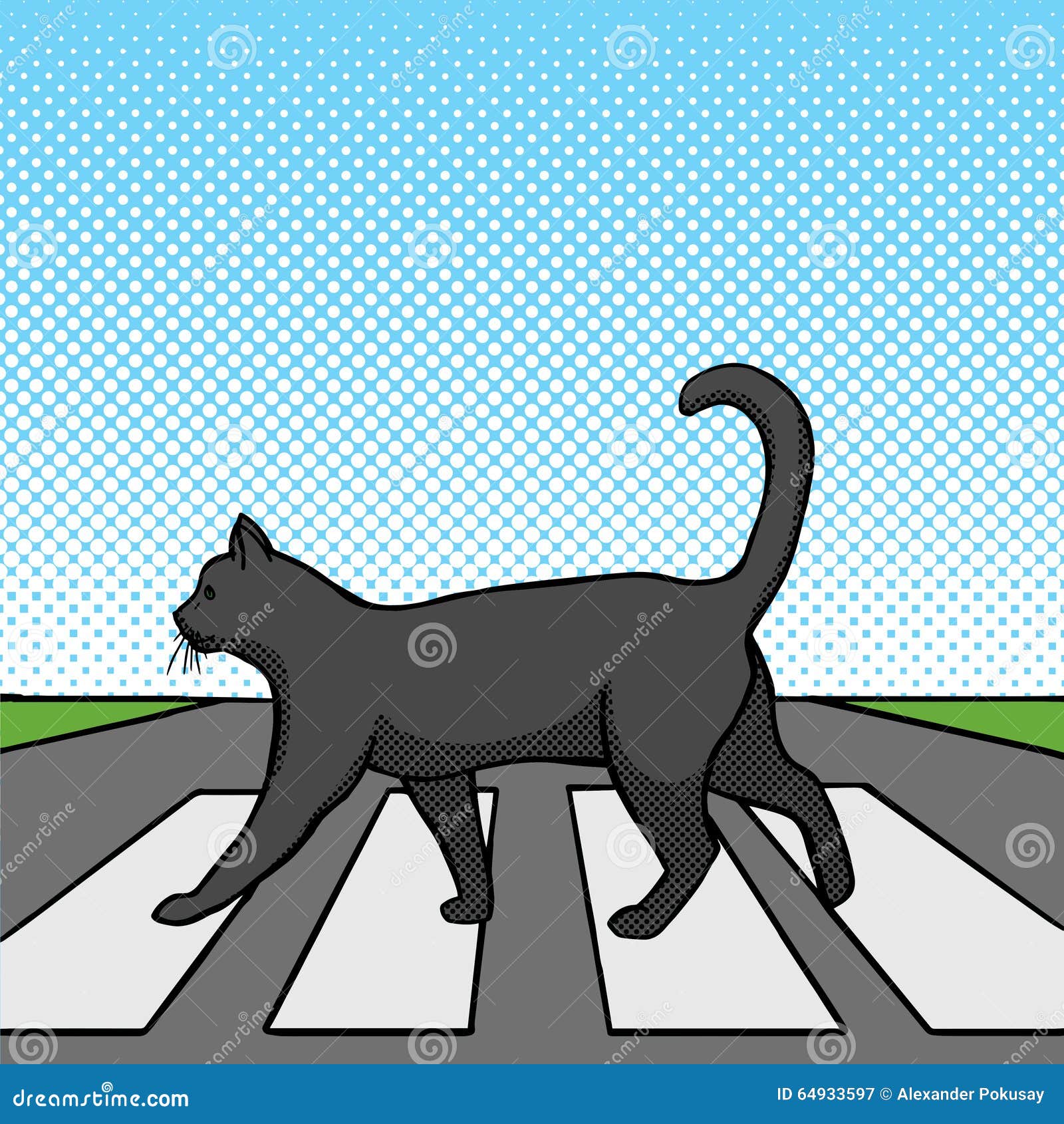 Black Cat Crossing Road Pop Art Style Vector Stock Vector Illustration Of Vector Halftone