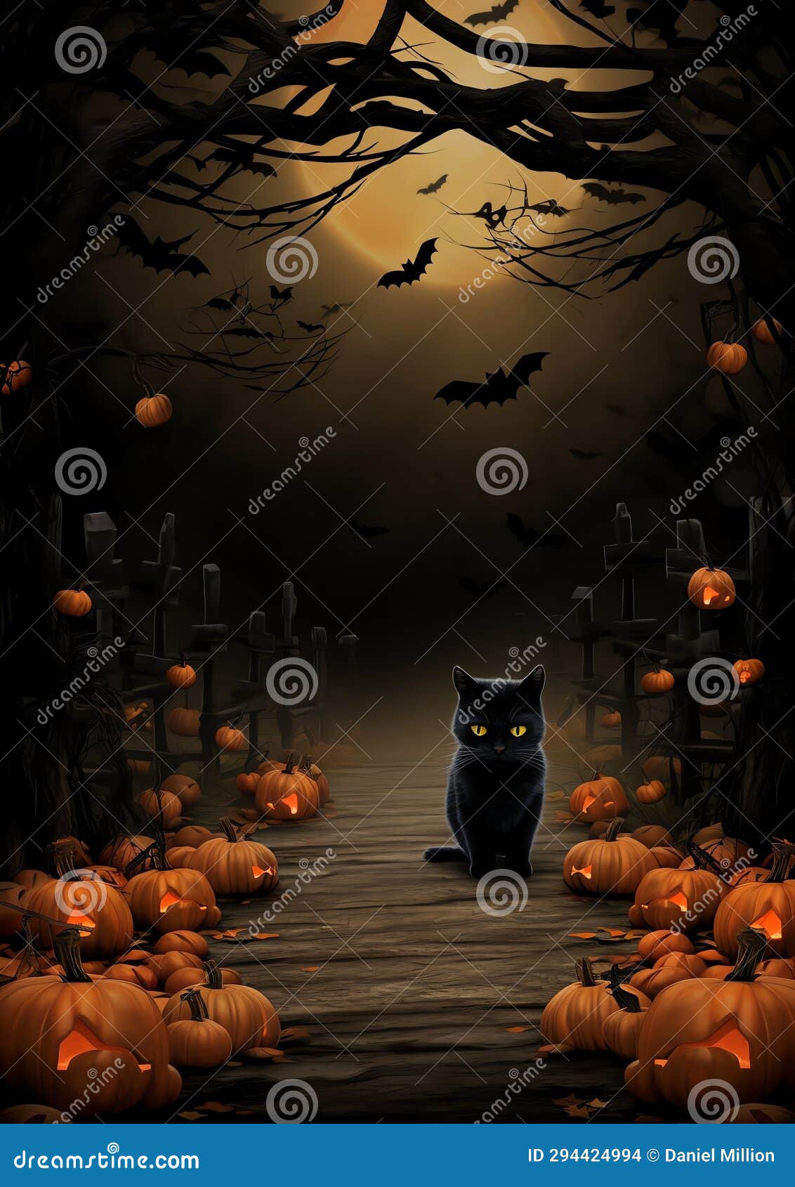 A Black Cat Crossing a Witch Path Halloween Frame Border Stock ...