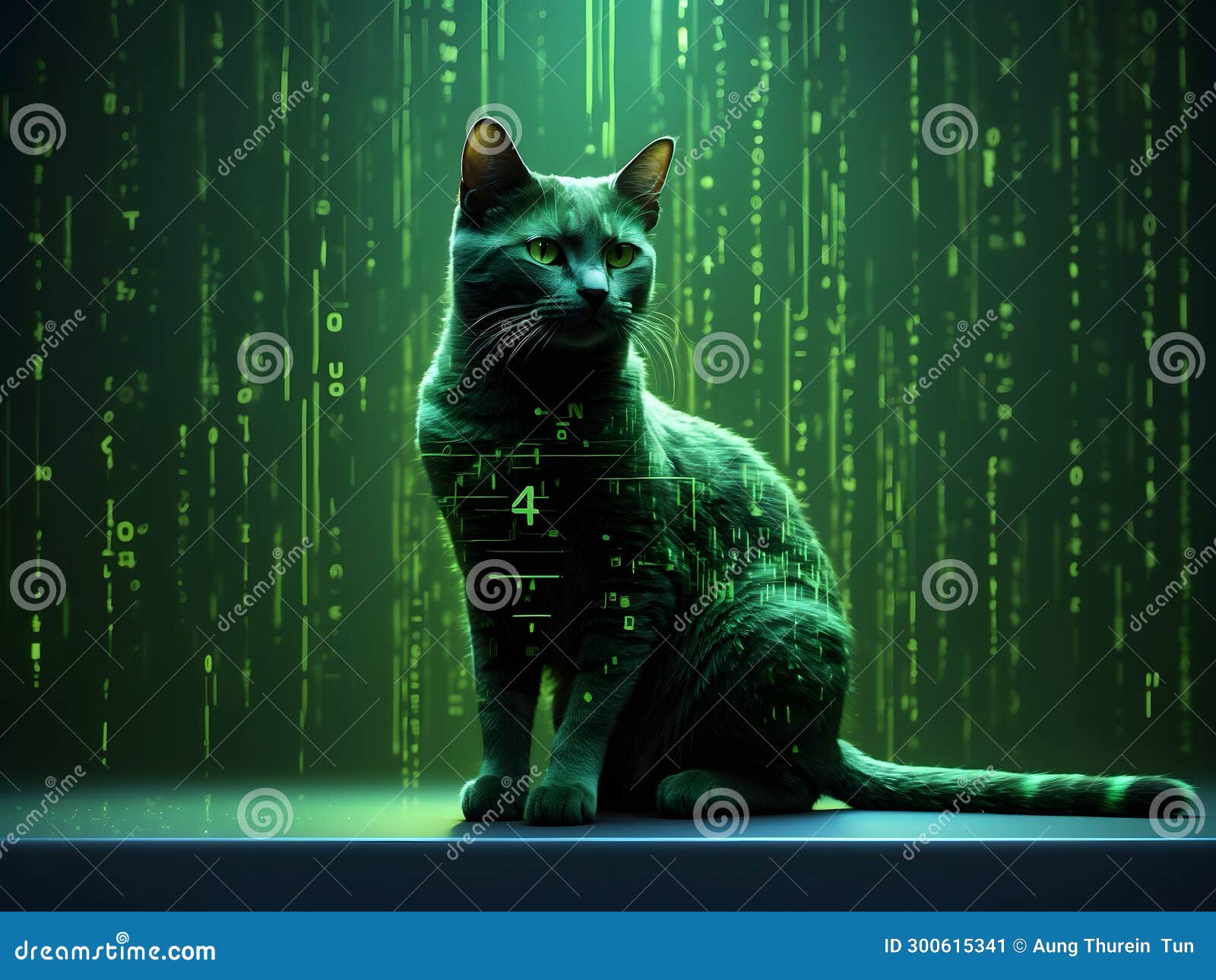 A Black Cat with Green Binary Codes Stock Image - Image of surveillance ...