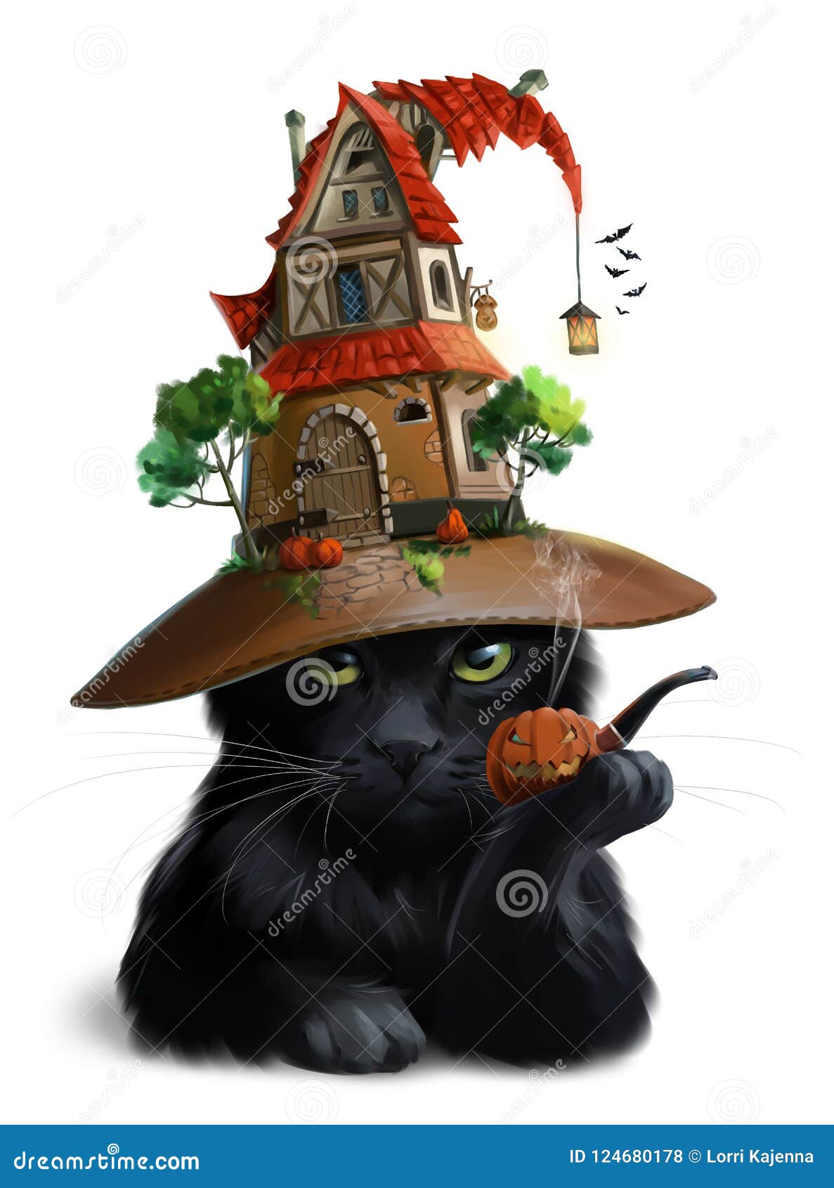 Black Cat And Hat-house. Watercolor Drawing Royalty-Free Stock Image ...
