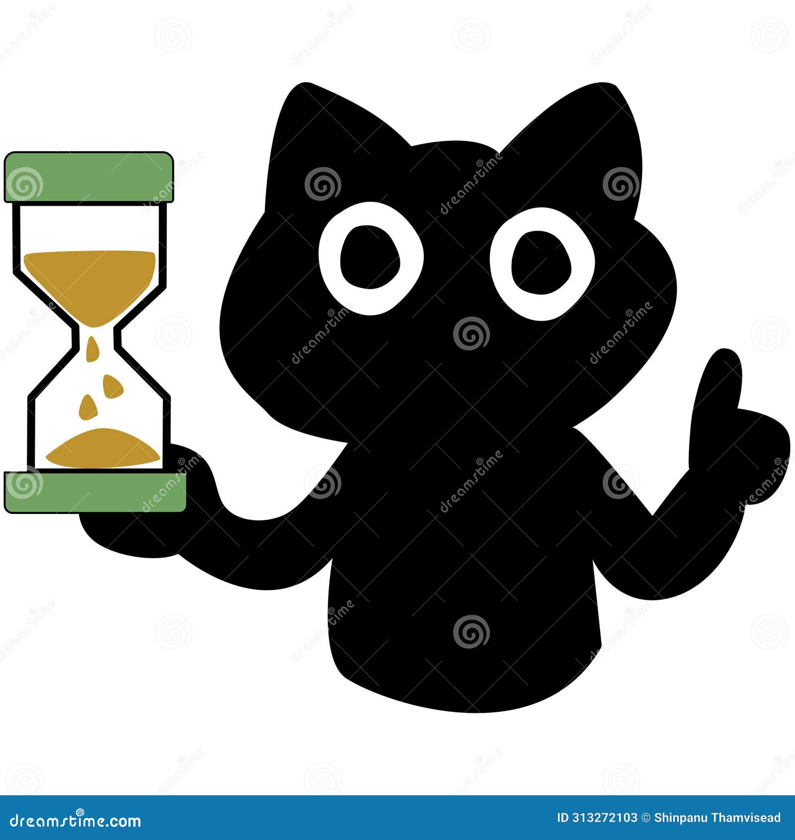 A Black Cat Holding an Hourglass Clocks with Sand. Time Management ...
