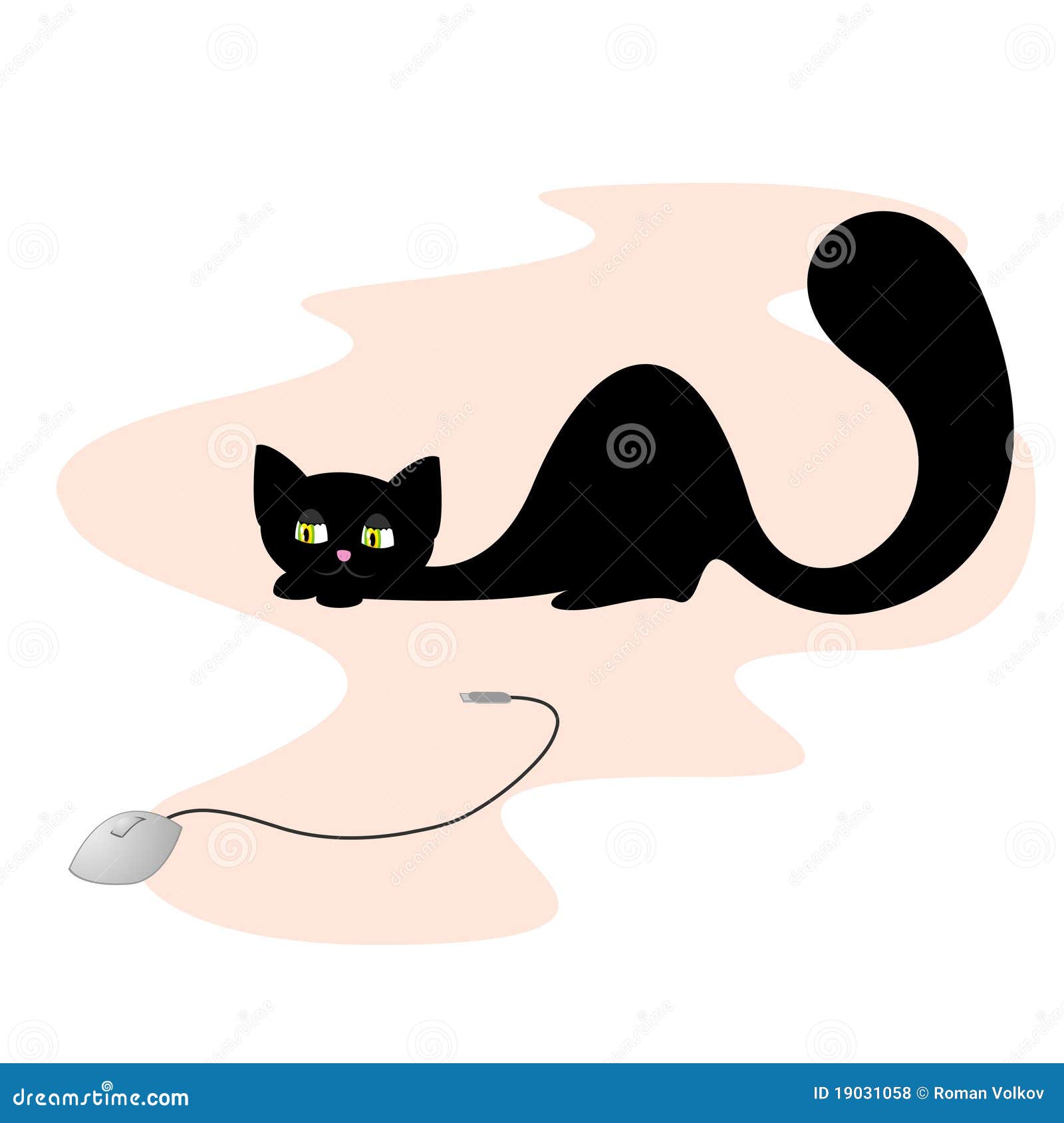 Black Cat Hunting for Computer Mouse Stock Vector - Illustration of ...