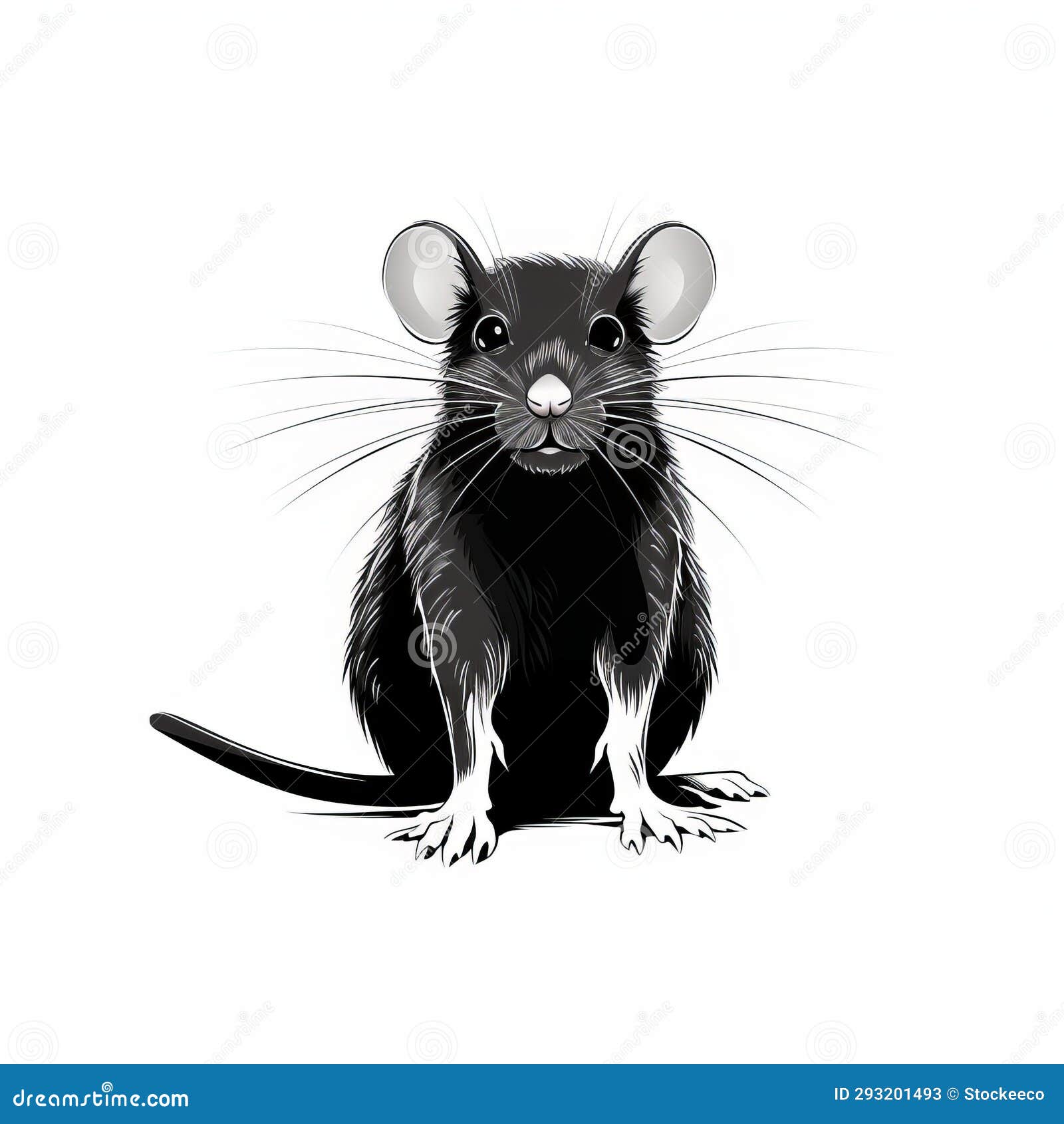 Bold Graphic Illustration of a Black Rat on White Background Stock ...