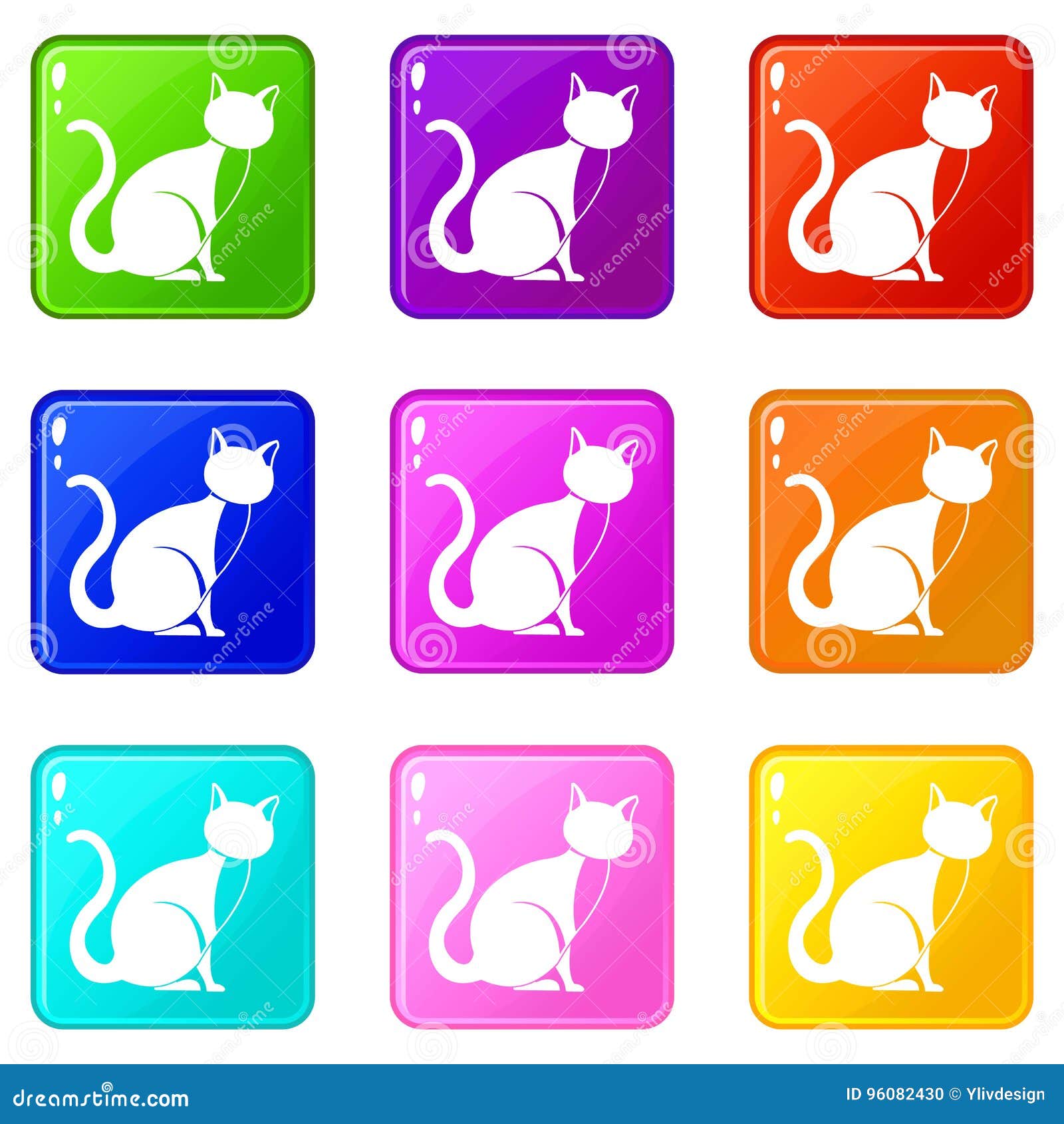 Black cat icons 9 set stock vector. Illustration of kitty - 96082430
