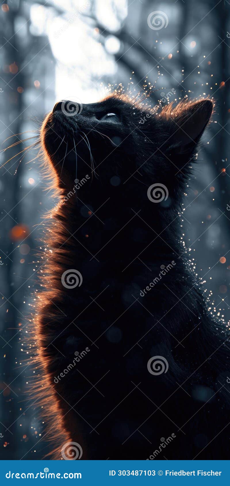 A Black Cat Looking Up into the Sky, Animalistic Wallpaper Background ...
